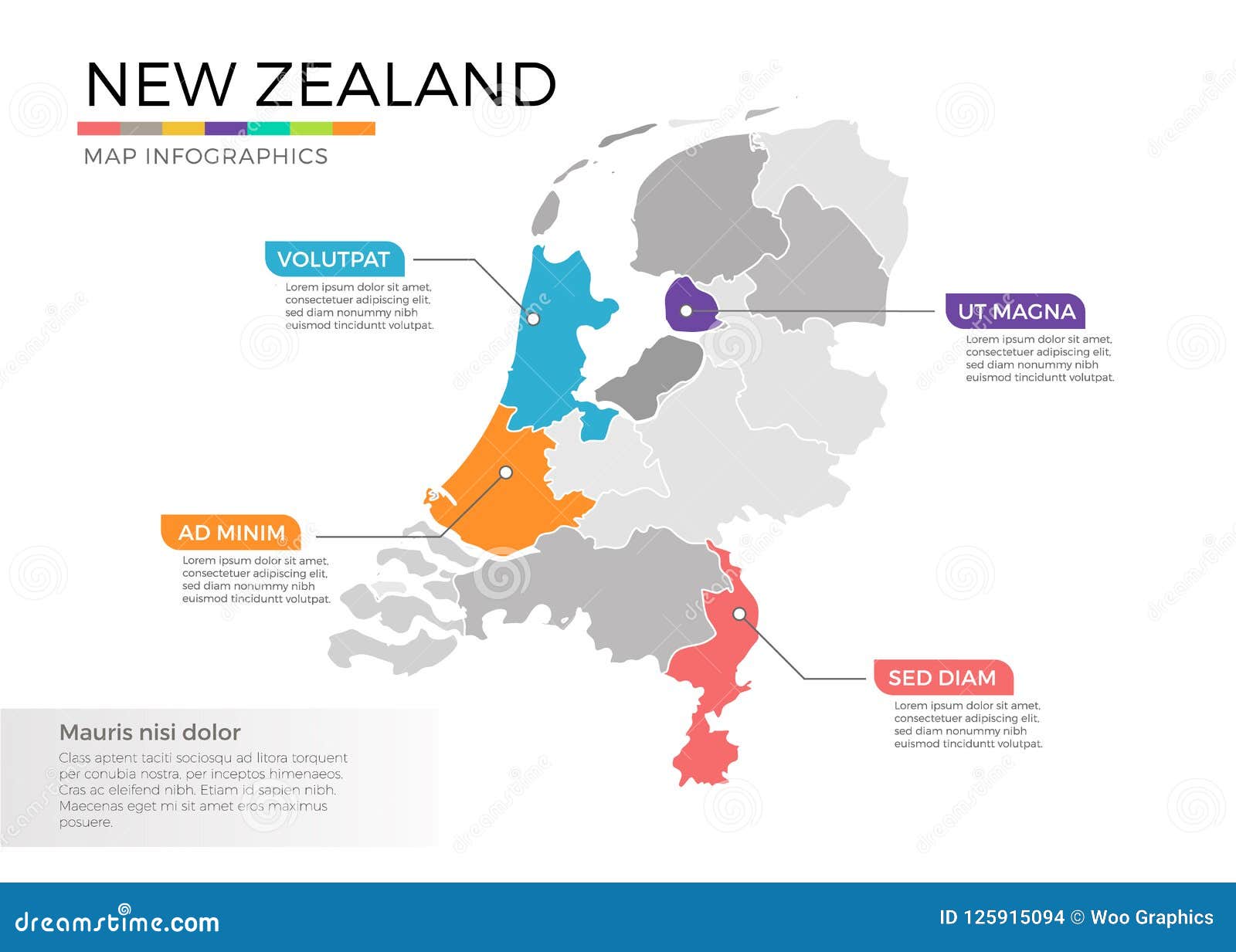 New Zealand Map Infographics Vector Template With Regions And Pointer