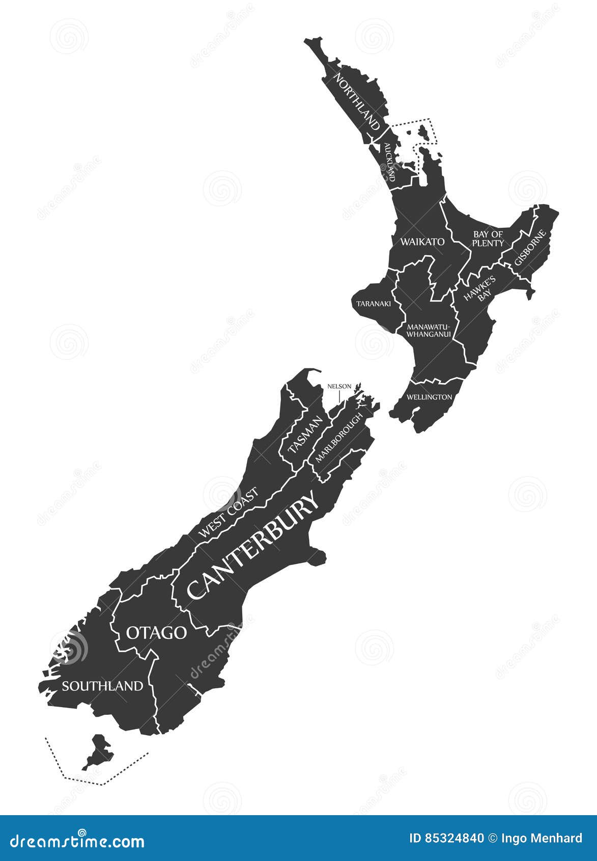 New Zealand Map Labelled Black Stock Illustration - Illustration of ...