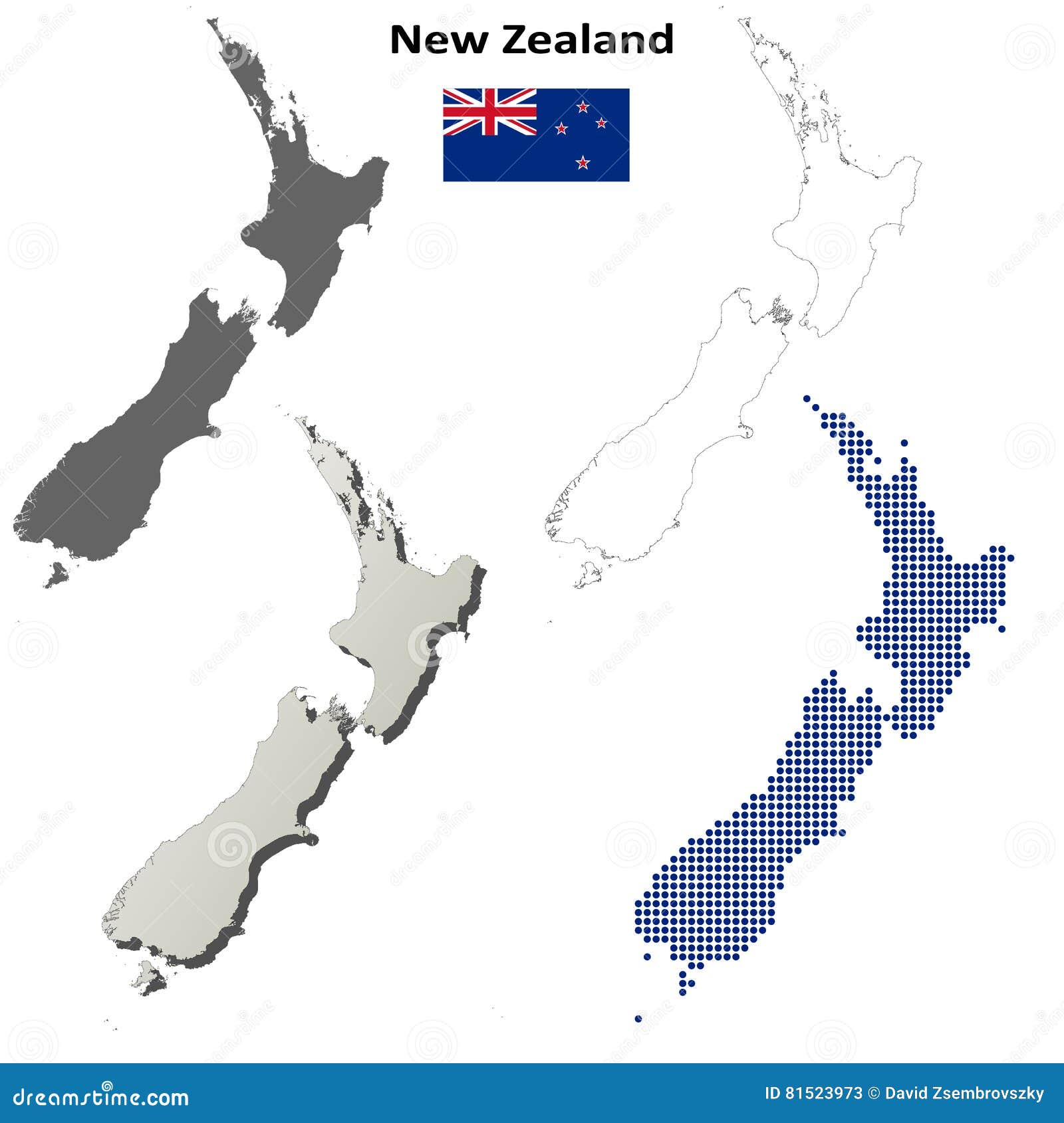 New Zealand Outline Map Set Stock Vector - Illustration of waipounamu ...