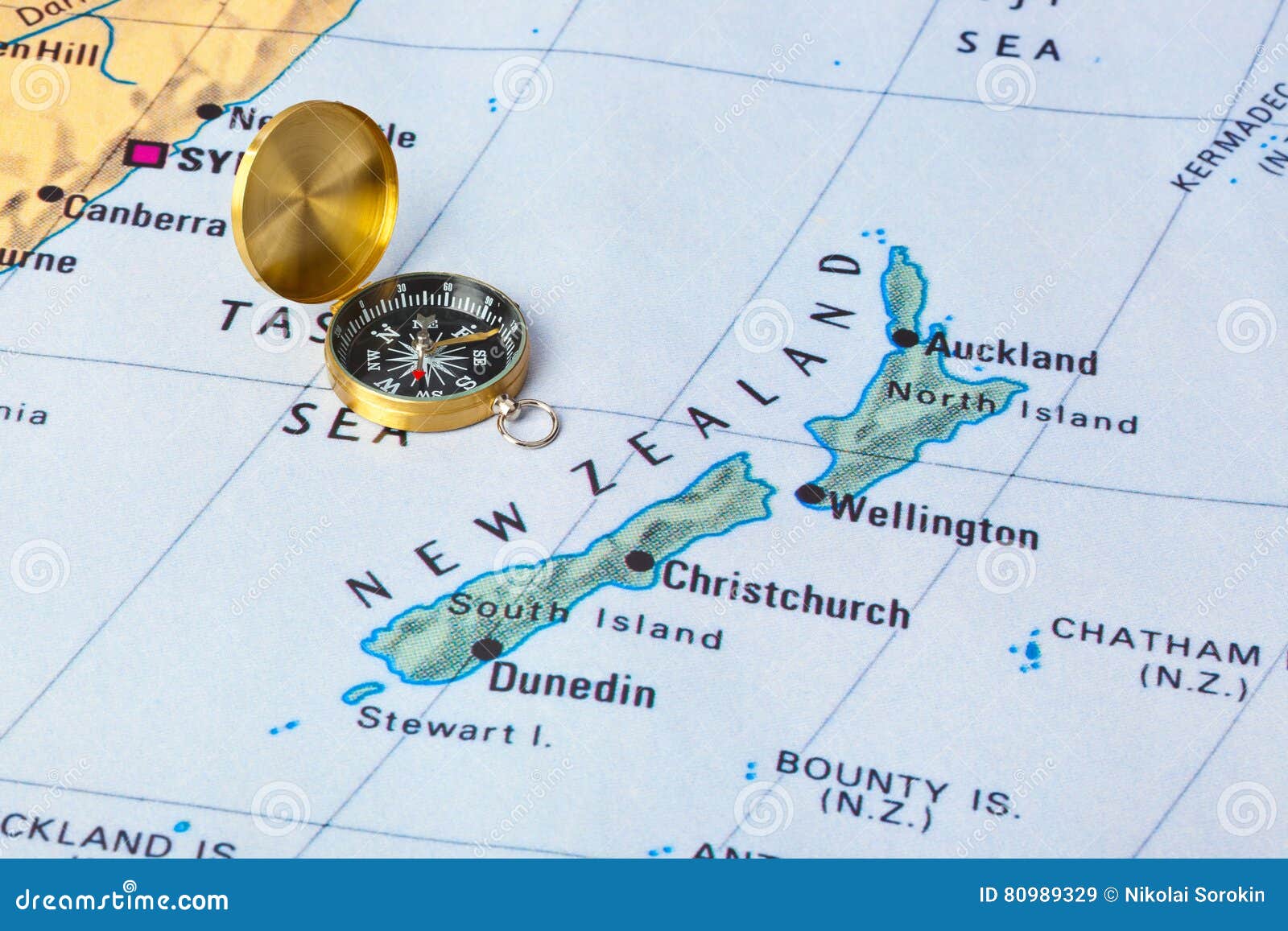 New Zeland map and compass stock image. Image of navigation - 80989329
