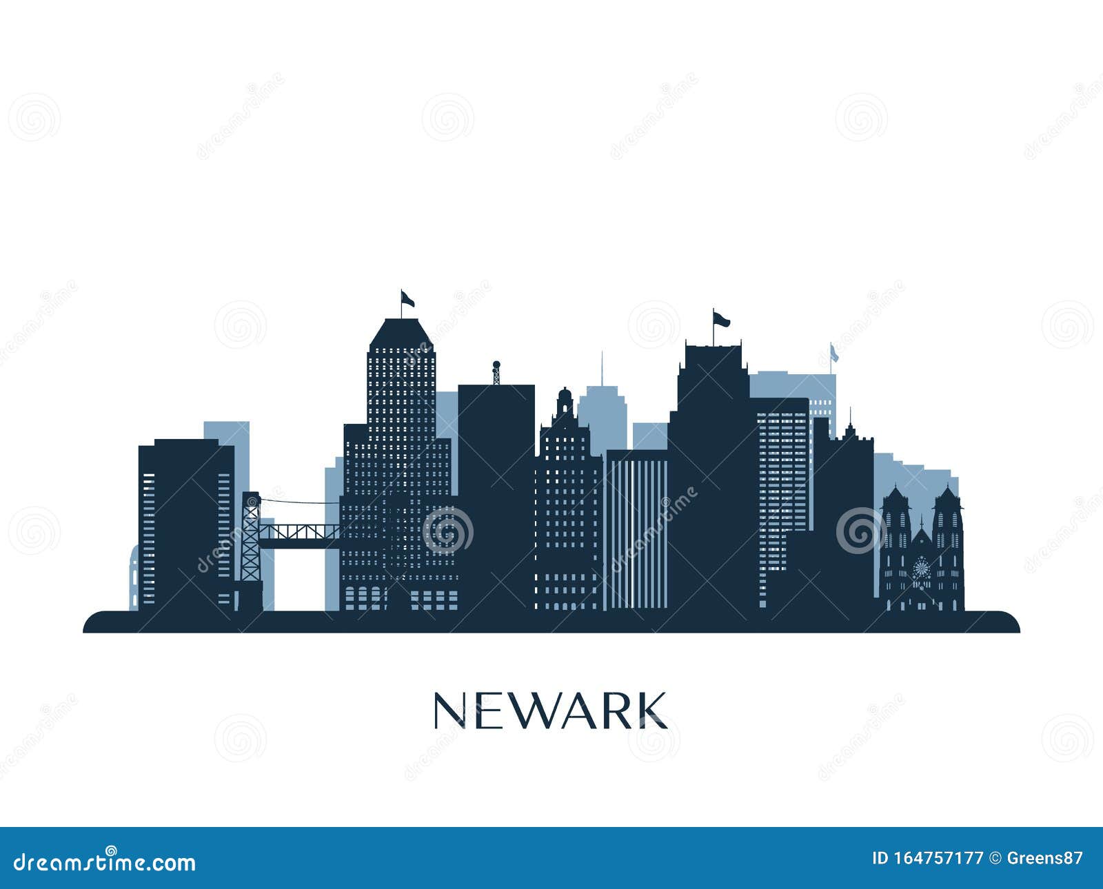 Newark Skyline, Monochrome Silhouette. Stock Vector - Illustration of ...