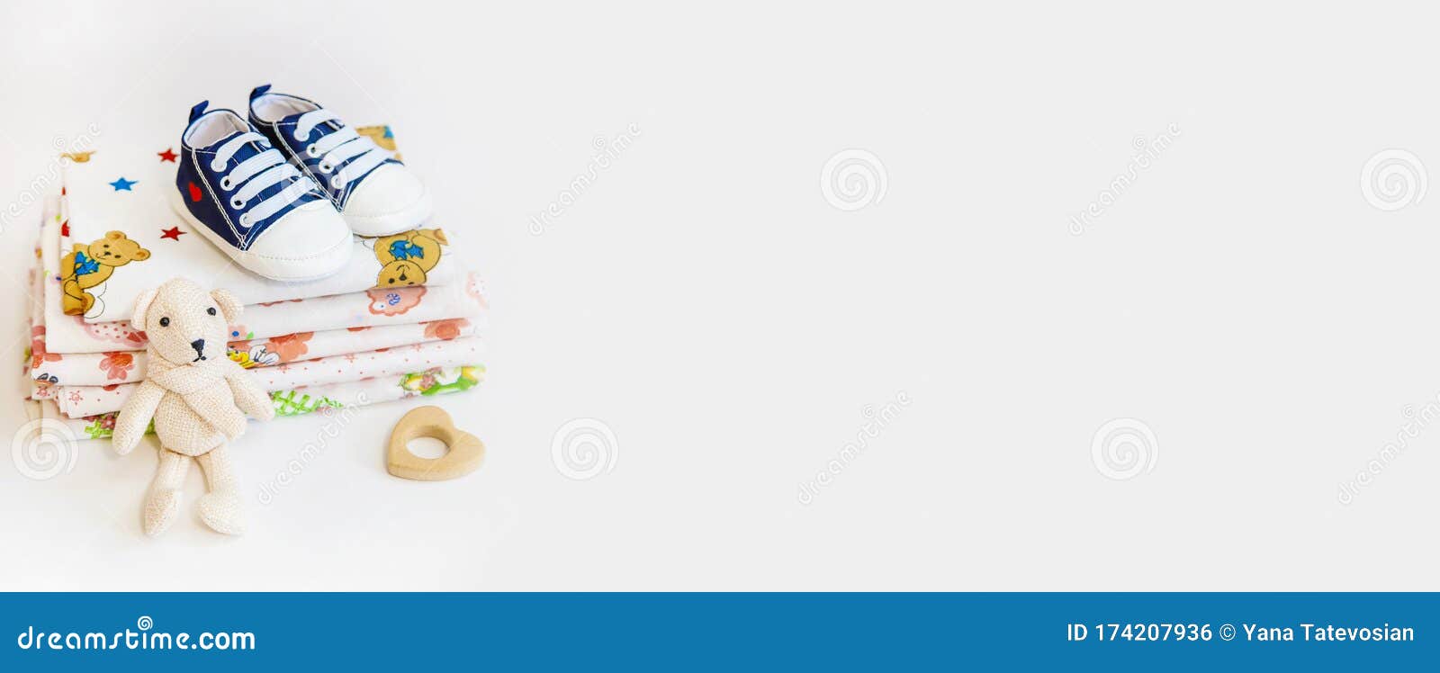 Newborn. Baby Accessories on a Light Background Stock Photo - Image of ...