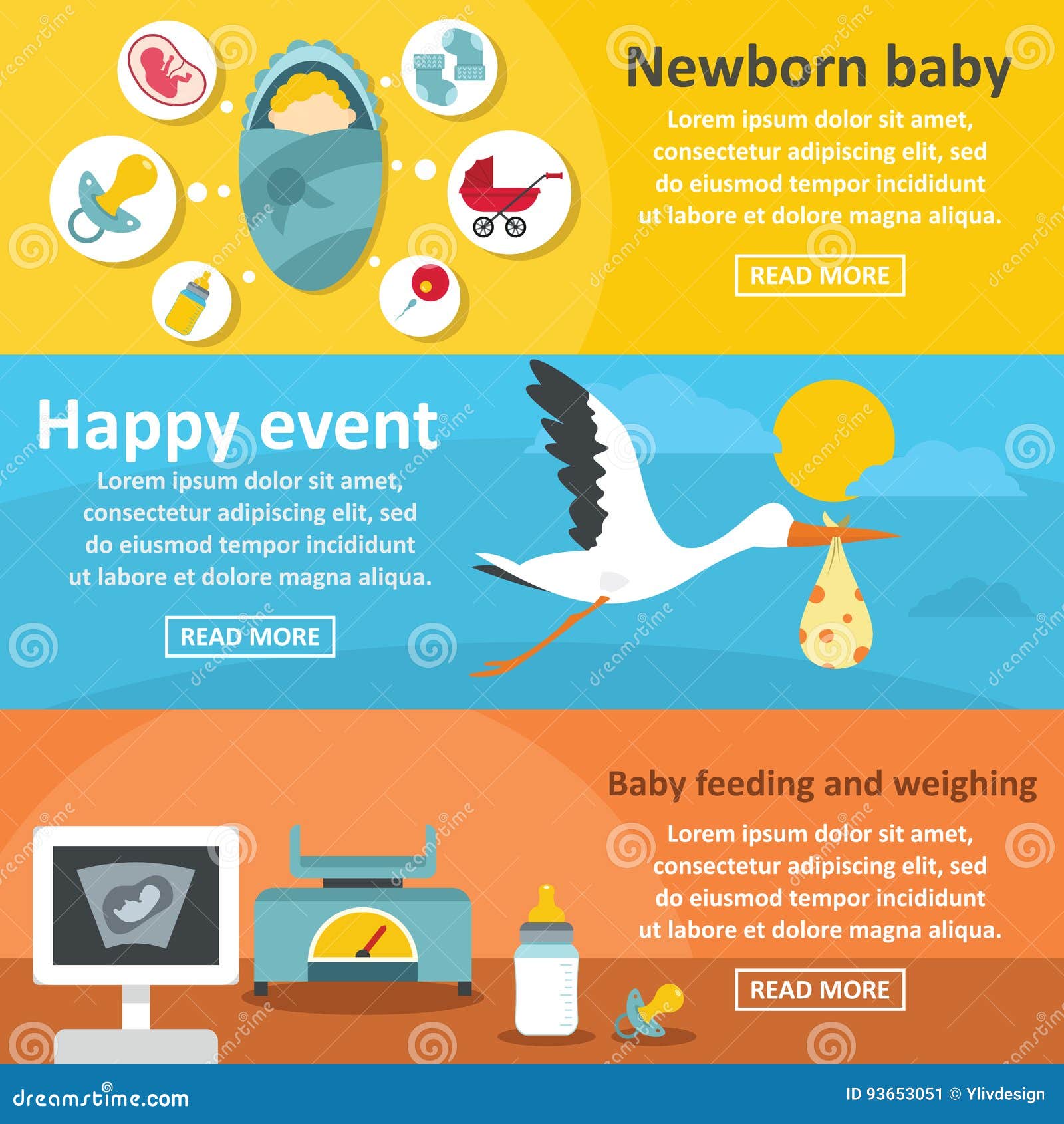 Newborn Baby Banner Horizontal Set, Flat Style Stock Vector ...