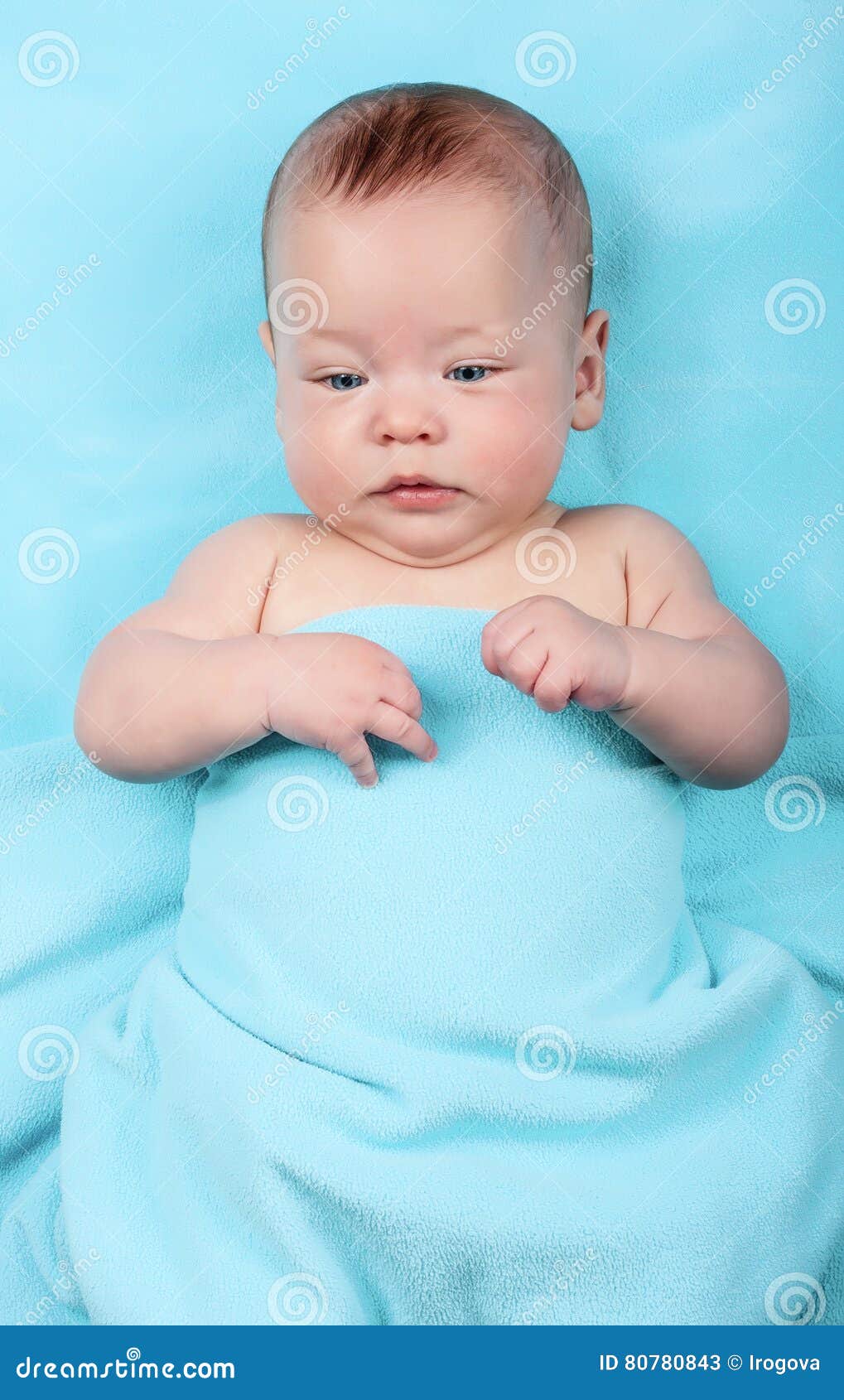 Newborn baby on blue stock image. Image of face, child - 80780843