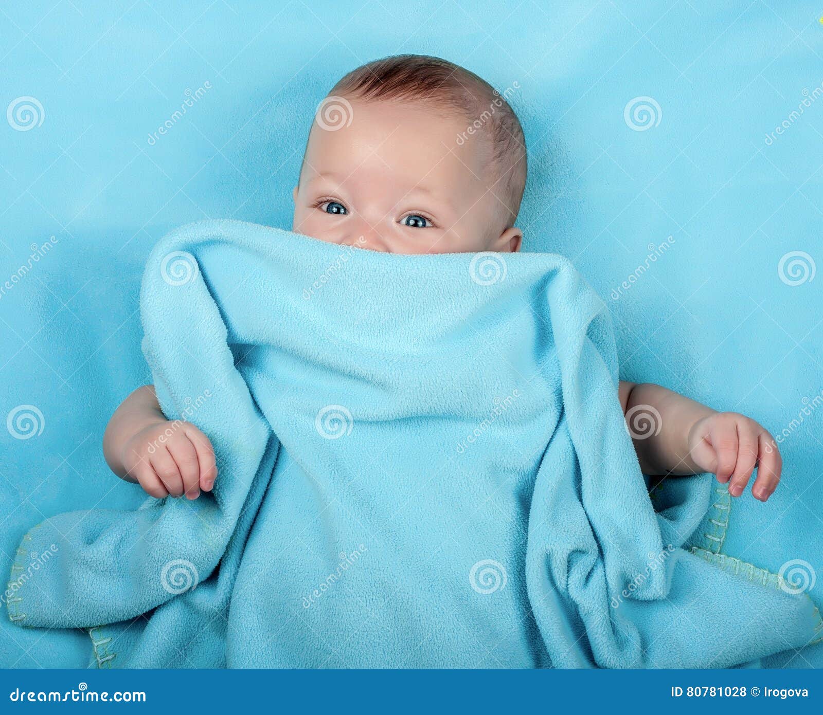 Newborn baby on blue stock photo. Image of adorable, human - 80781028