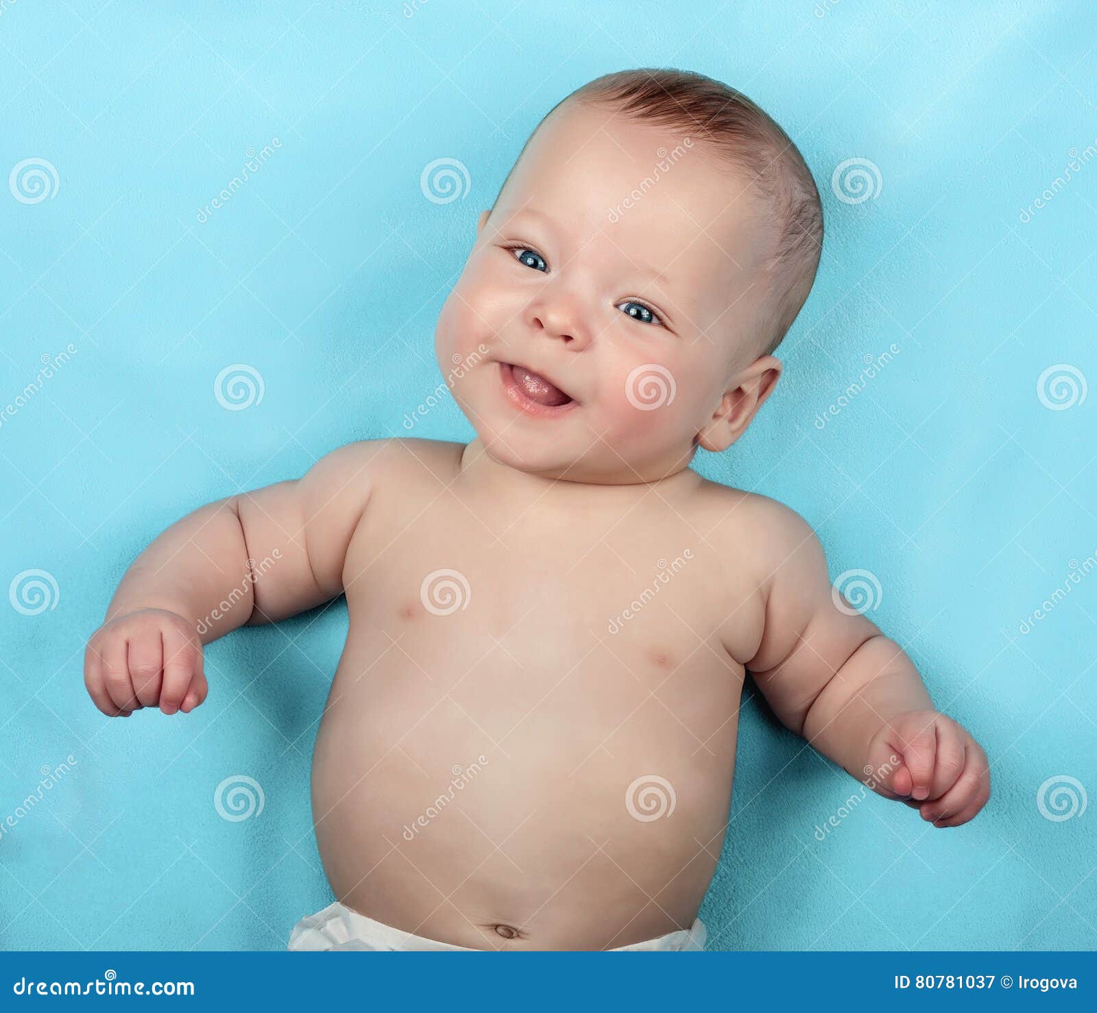 Newborn baby on blue stock image. Image of blue, lying - 80781037