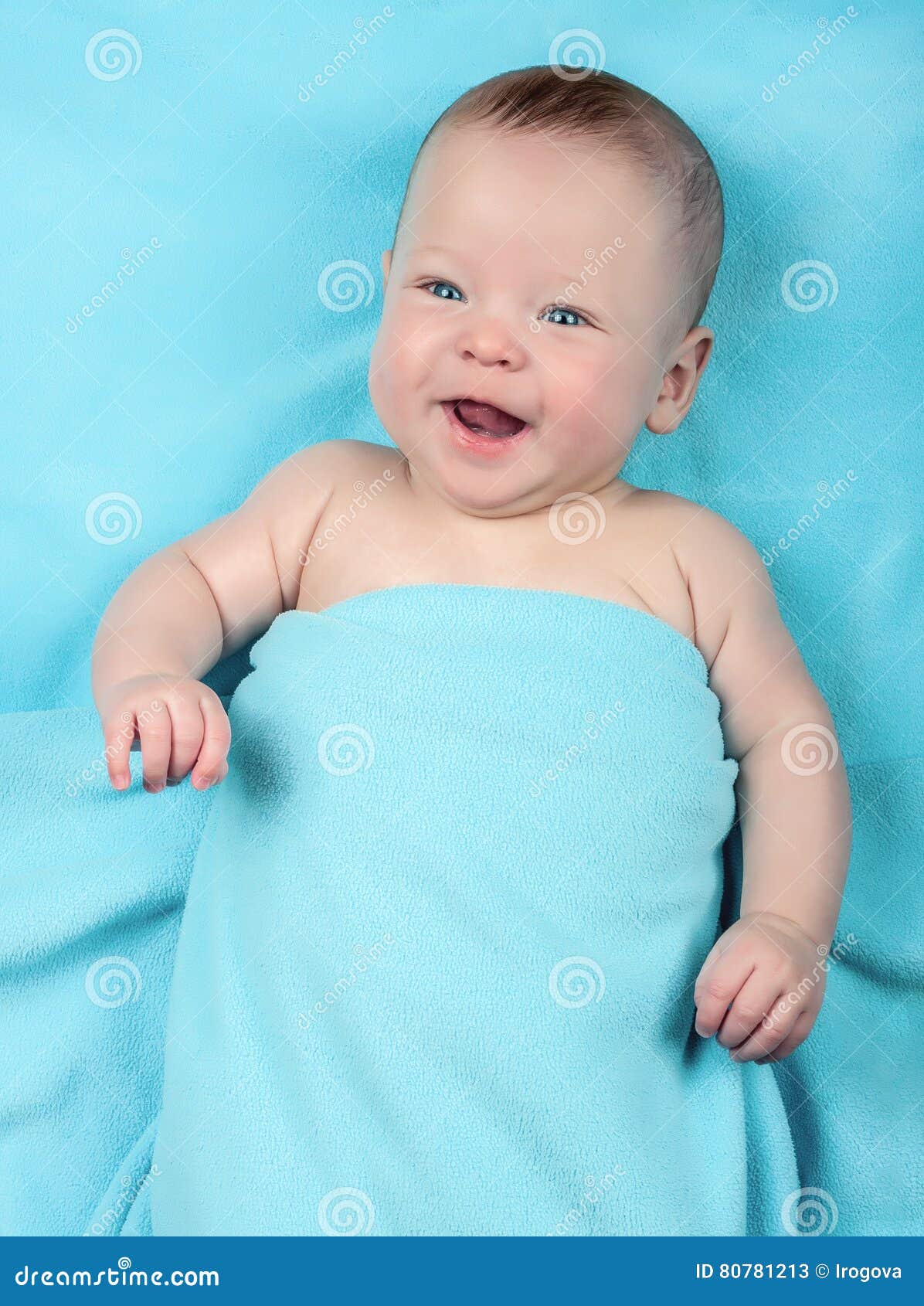 Newborn baby on blue stock image. Image of eyes, background - 80781213