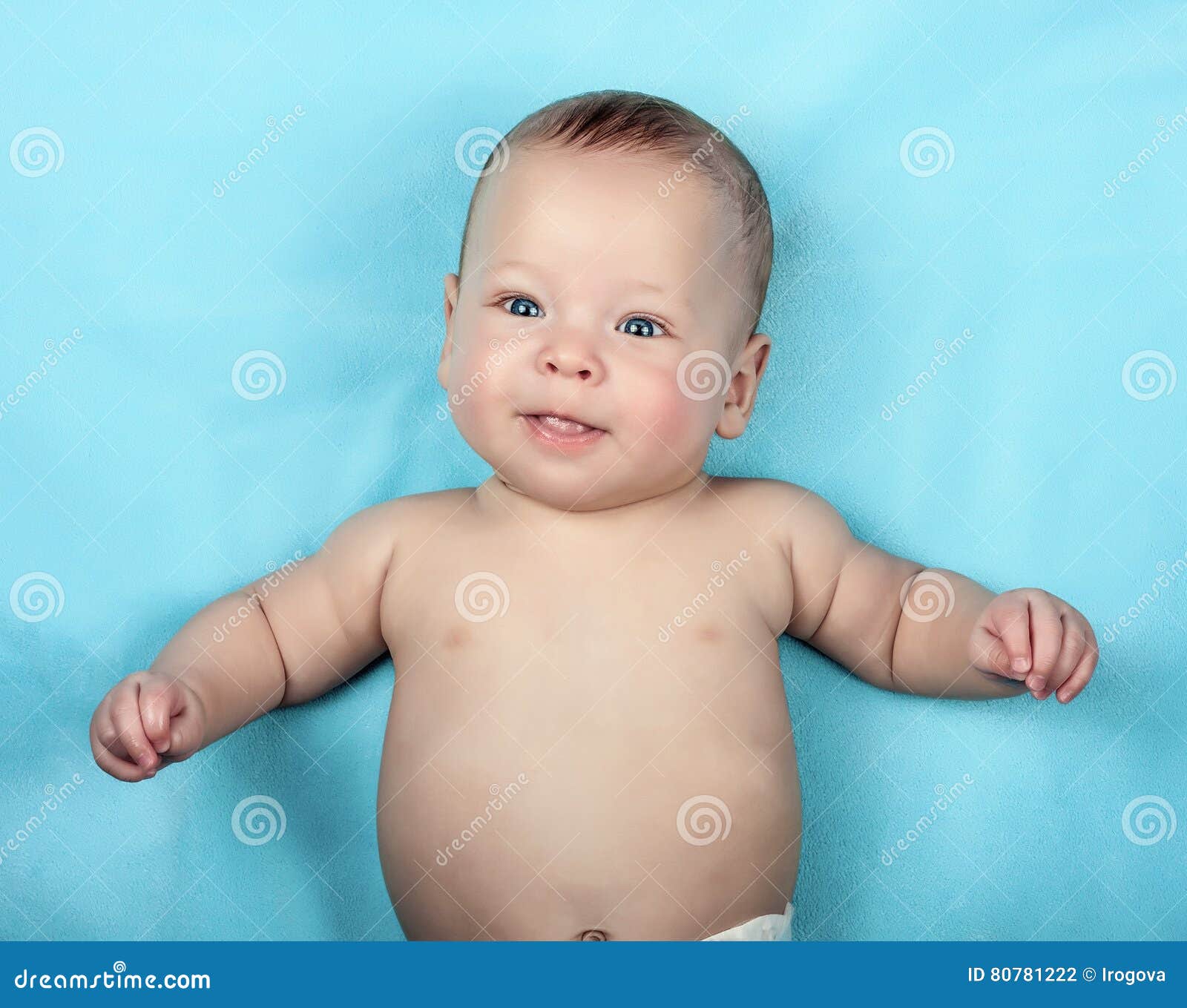 Newborn baby on blue stock photo. Image of little, cheerful - 80781222