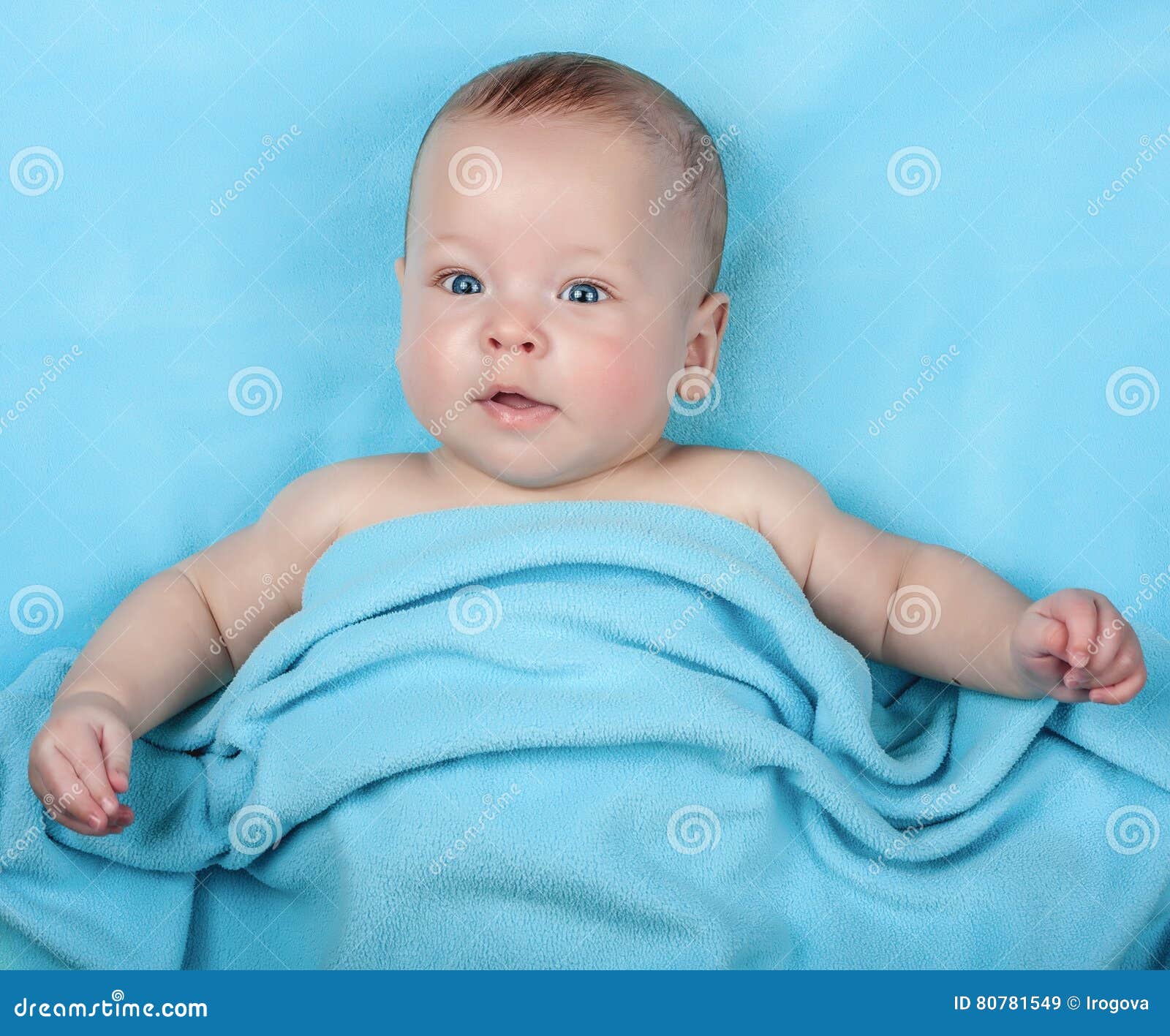 Newborn baby on blue stock image. Image of blanket, healthy - 80781549