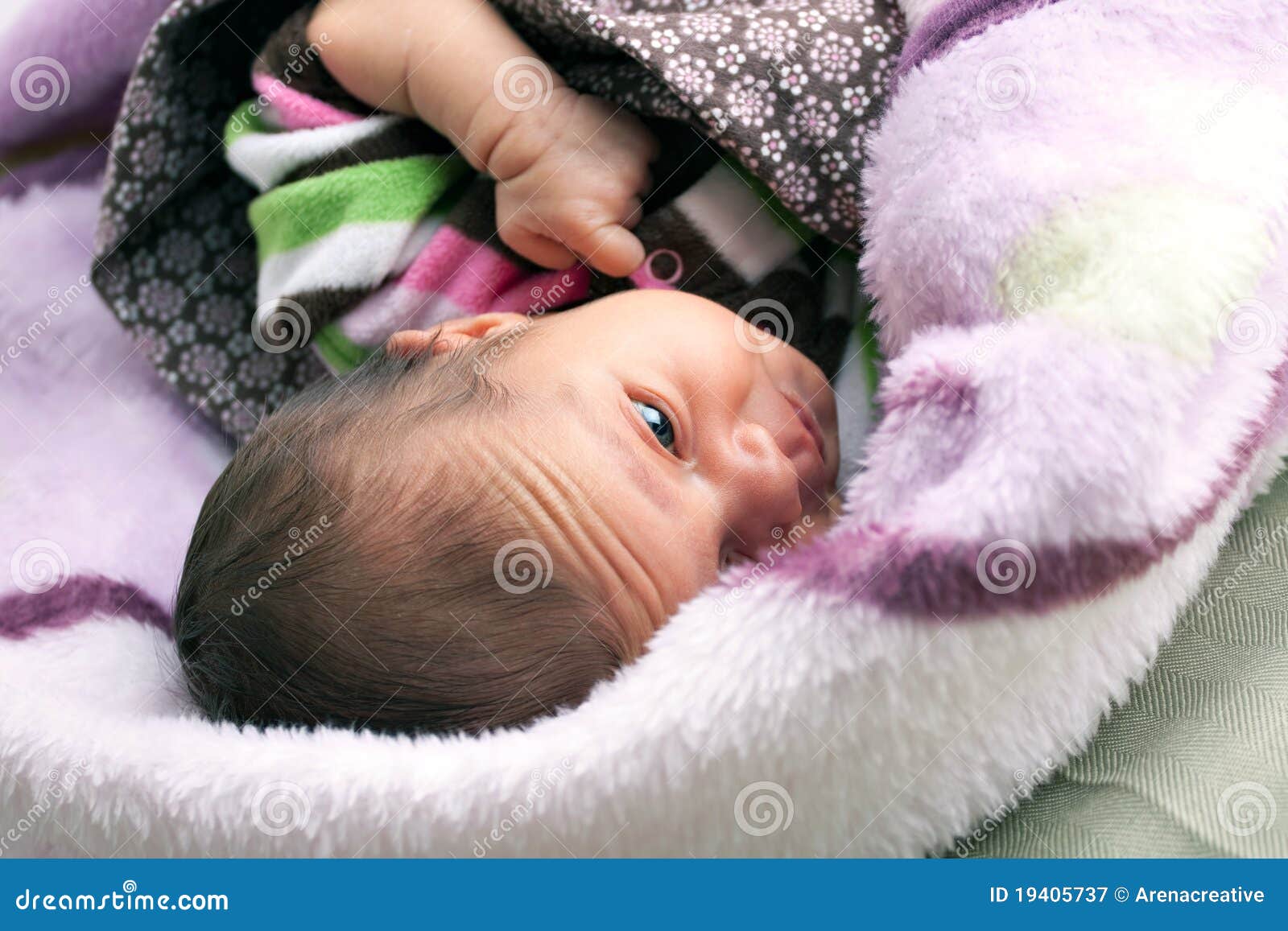 Newborn Baby Girl Waking stock image. Image of adorable - 19405737