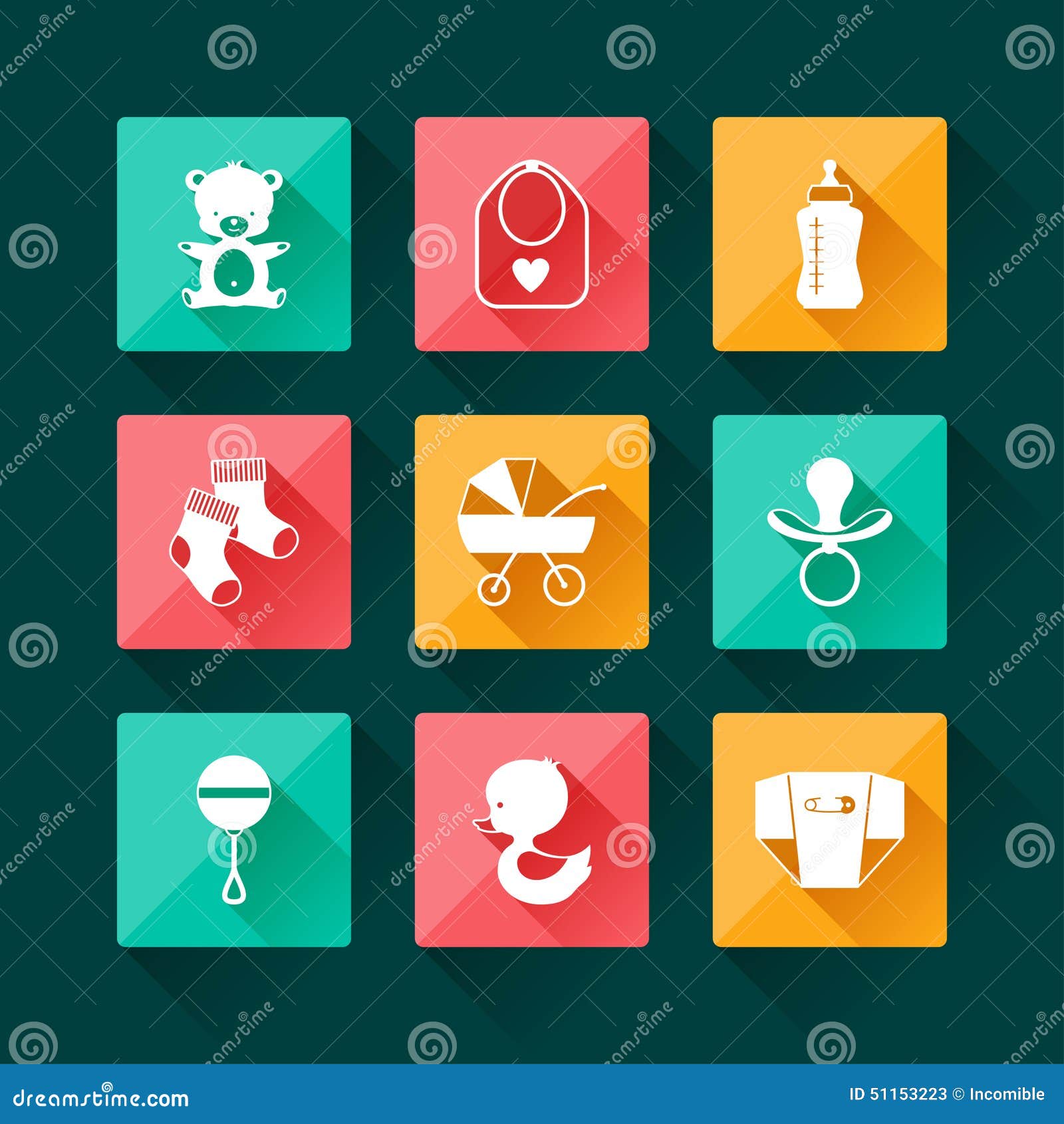 Newborn Baby Icons Set in Flat Design Style Stock Vector - Illustration ...