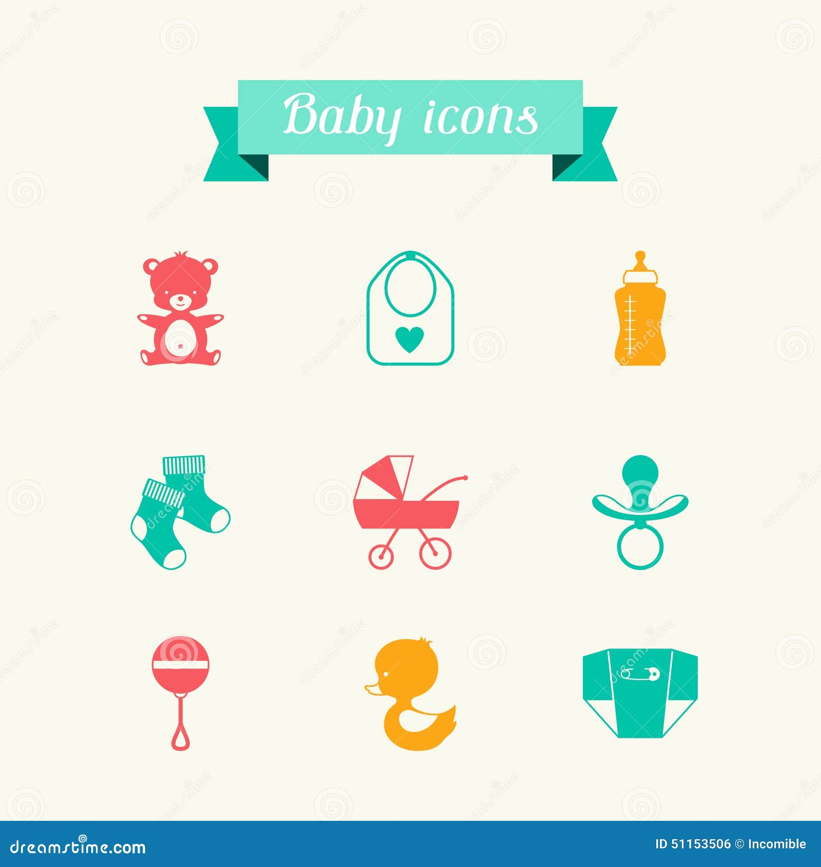 Newborn Baby Icons Set in Flat Design Style Stock Vector - Illustration ...