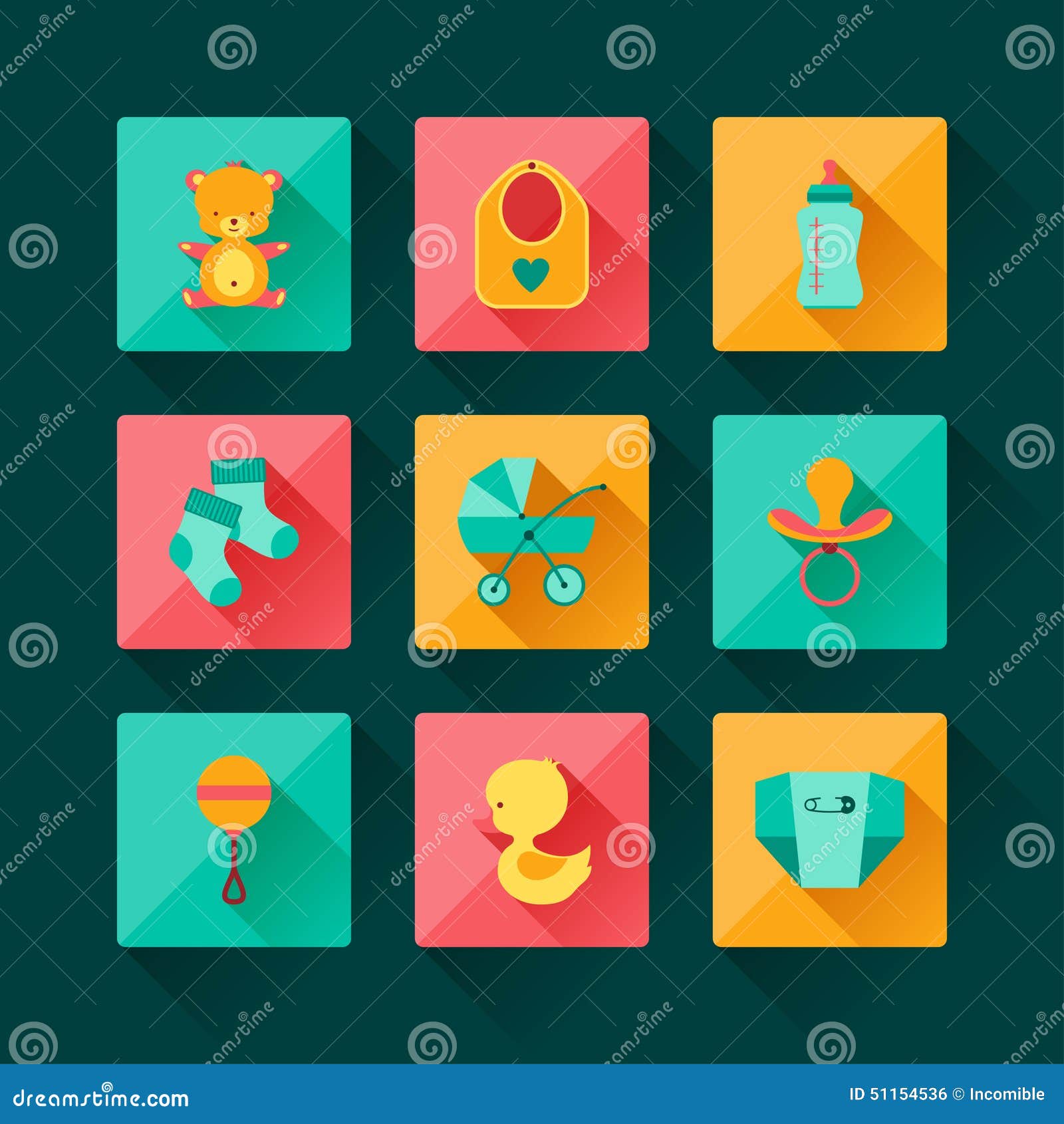 Newborn Baby Icons Set in Flat Design Style Stock Vector - Illustration ...