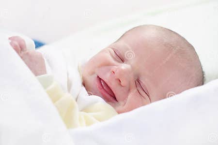 Newborn baby laughing stock image. Image of face, joyful - 8195041