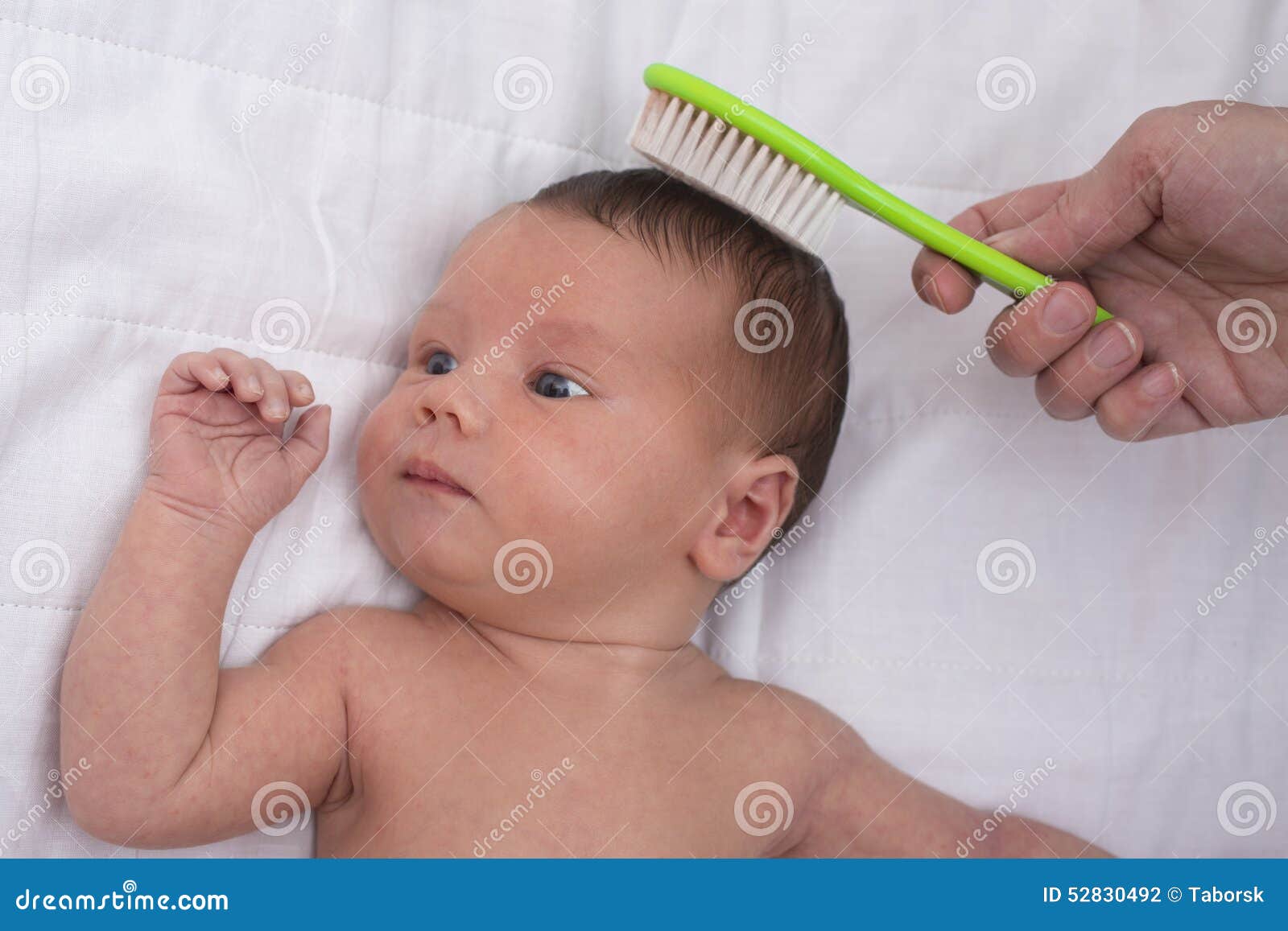 Newborn Baby with Mother Combing Stock Photo - Image of hand, comb ...