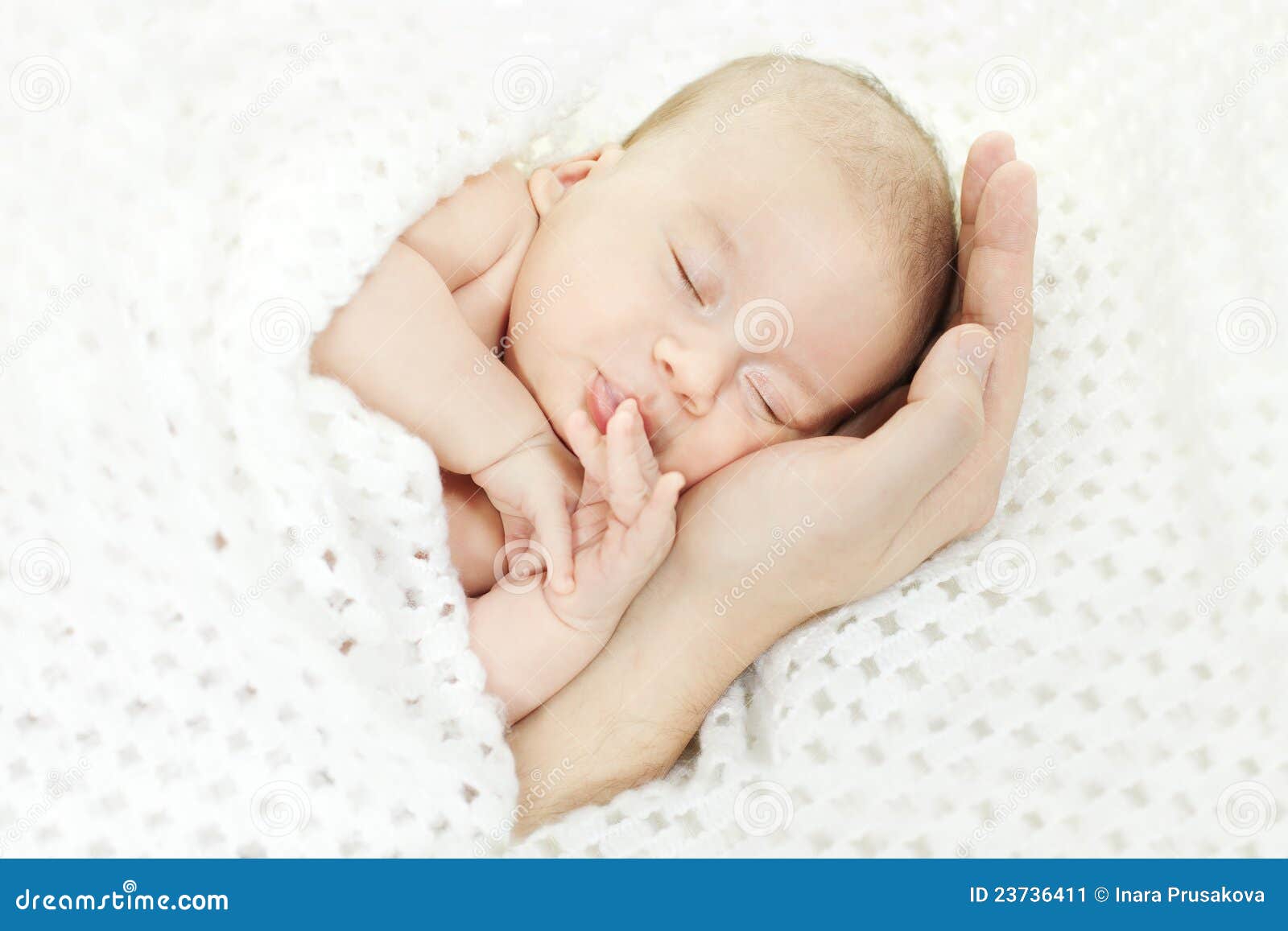 Newborn Baby Sleeping on Parent Hand. Stock Image - Image of help ...