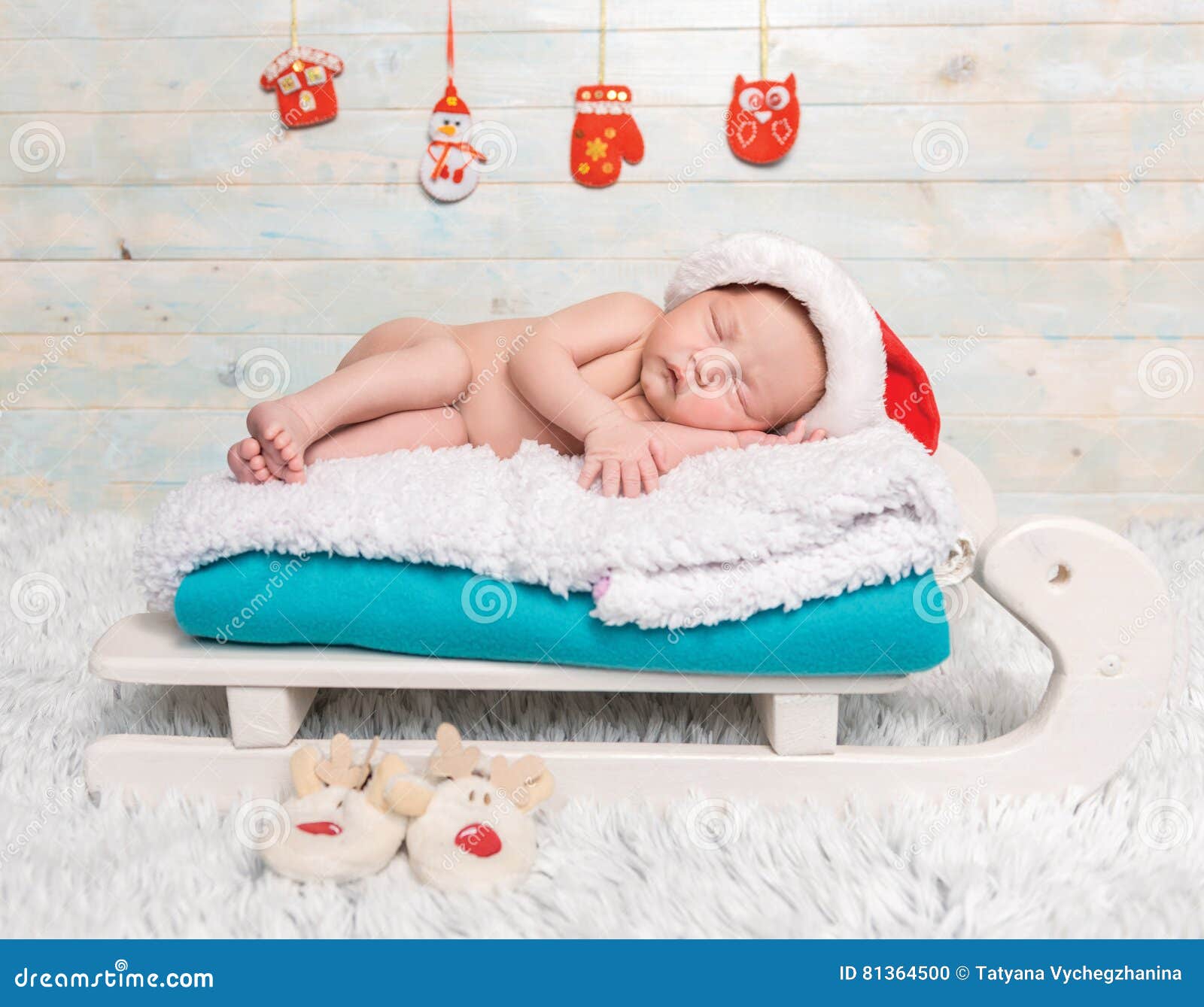 Newborn Baby Sleeping on Sledge-cot Stock Photo - Image of childhood ...