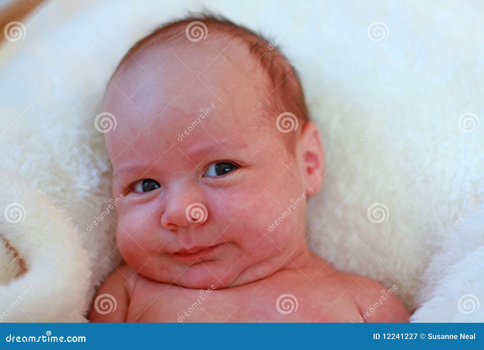 Newborn baby smirking stock image. Image of basket, shirtless - 12241227