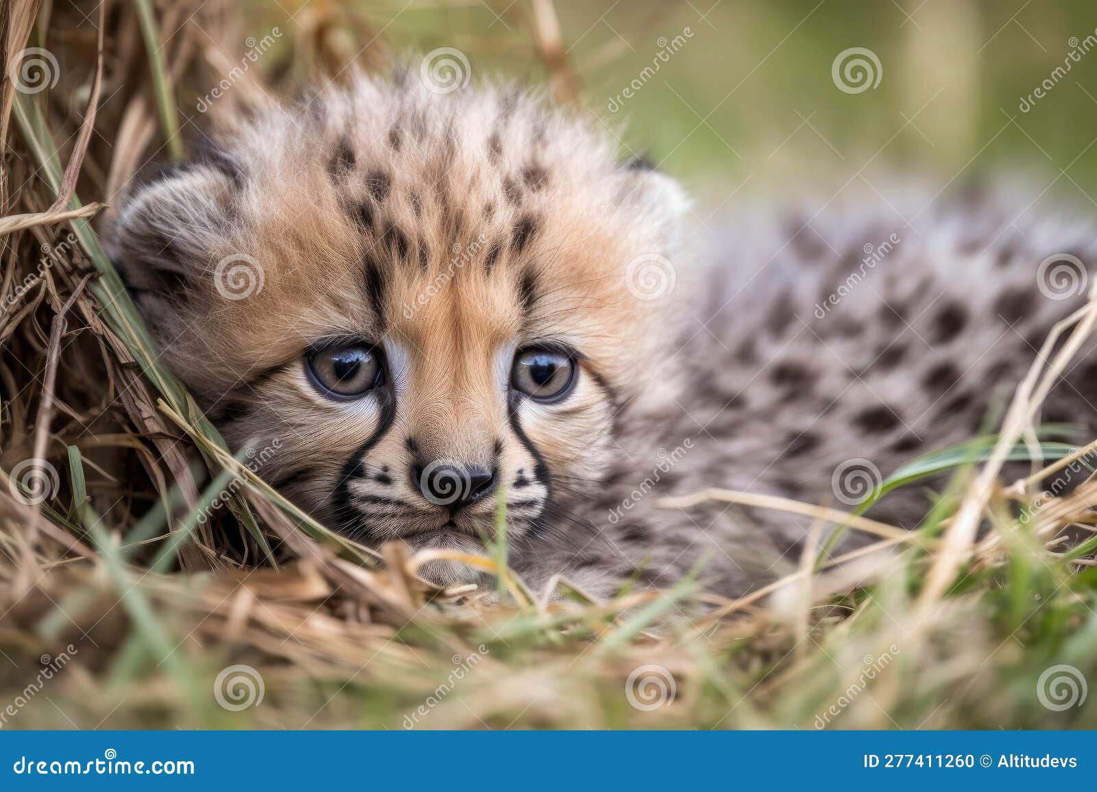 Newborn Cheetah Lying in the Grass, Its Spotted Fur Visible Stock ...