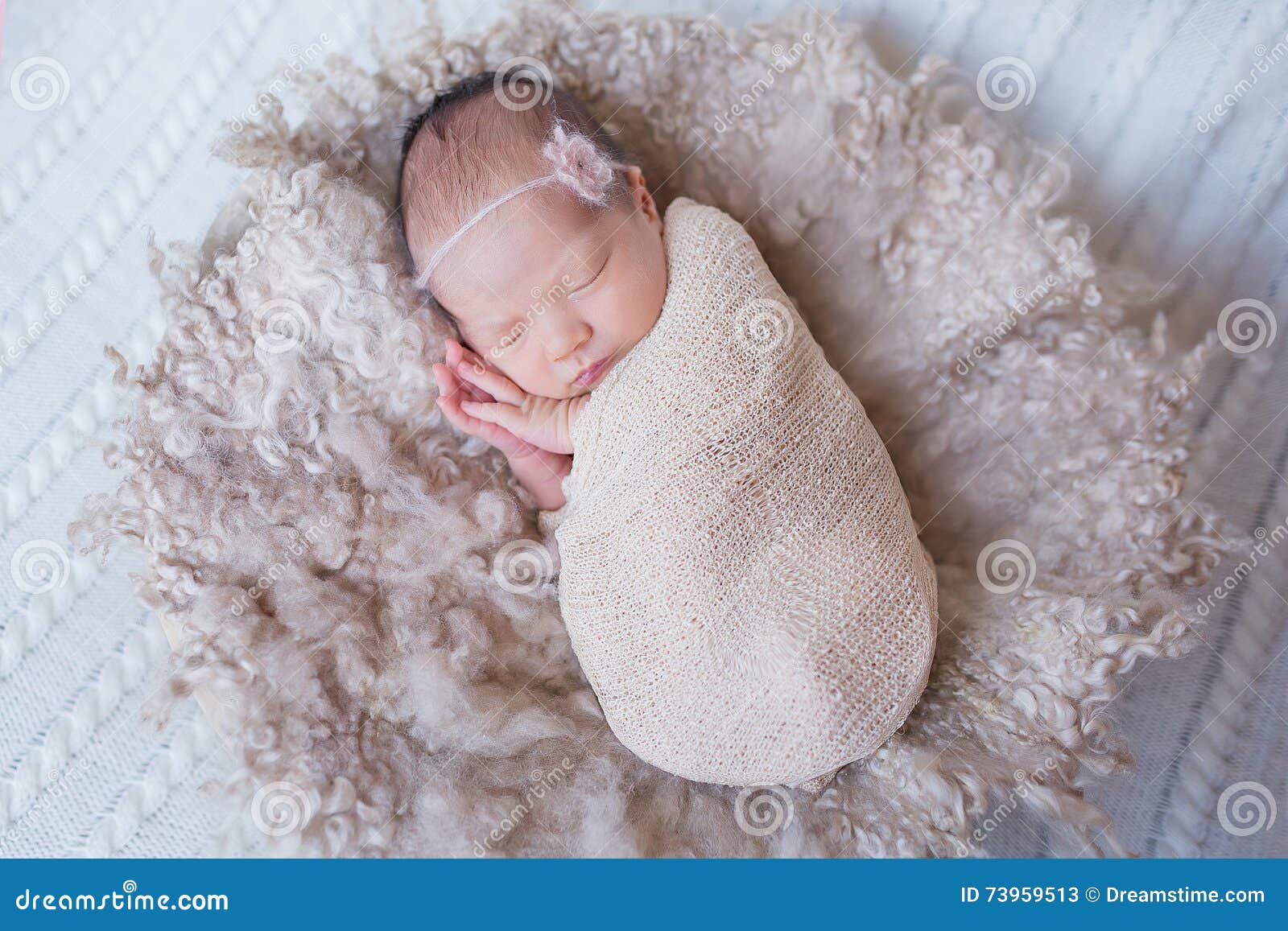 The Newborn Girl in a Cocoon Sleeping Stock Image - Image of happy ...