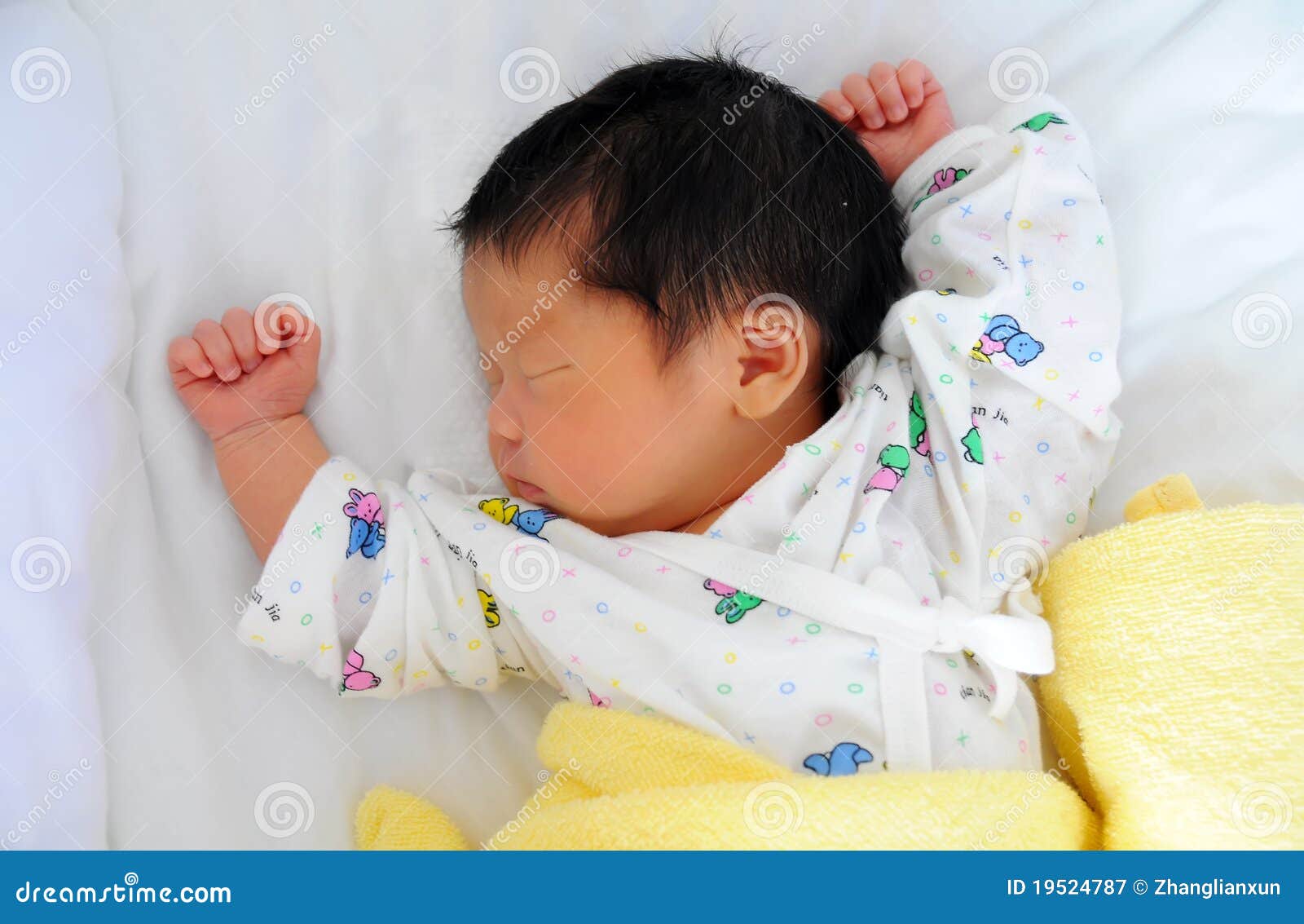 Newborn Infant Baby Girl Sleeping On Her Back Stock Photography ...