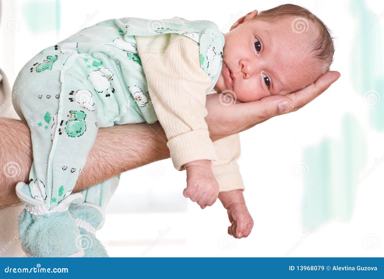 Newborn Lies on the Arm of His Father Stock Image - Image of healthy ...
