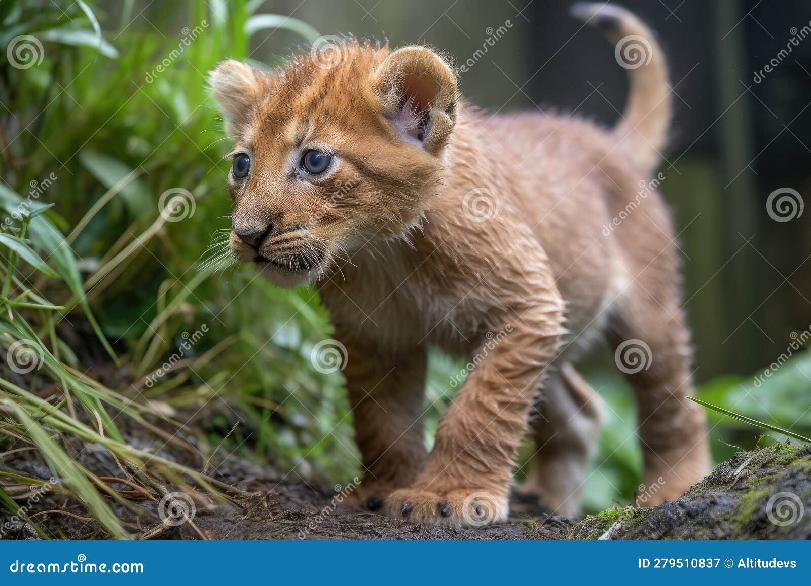 Newborn Lion Cub Exploring the Outdoors for the First Time Stock ...
