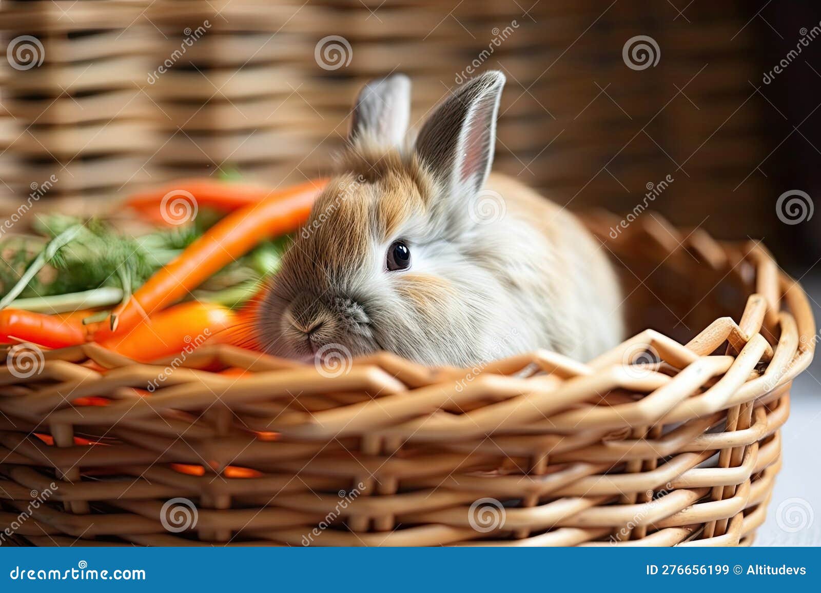 Newborn Rabbit Nibbling on Carrot in Basket Stock Illustration ...