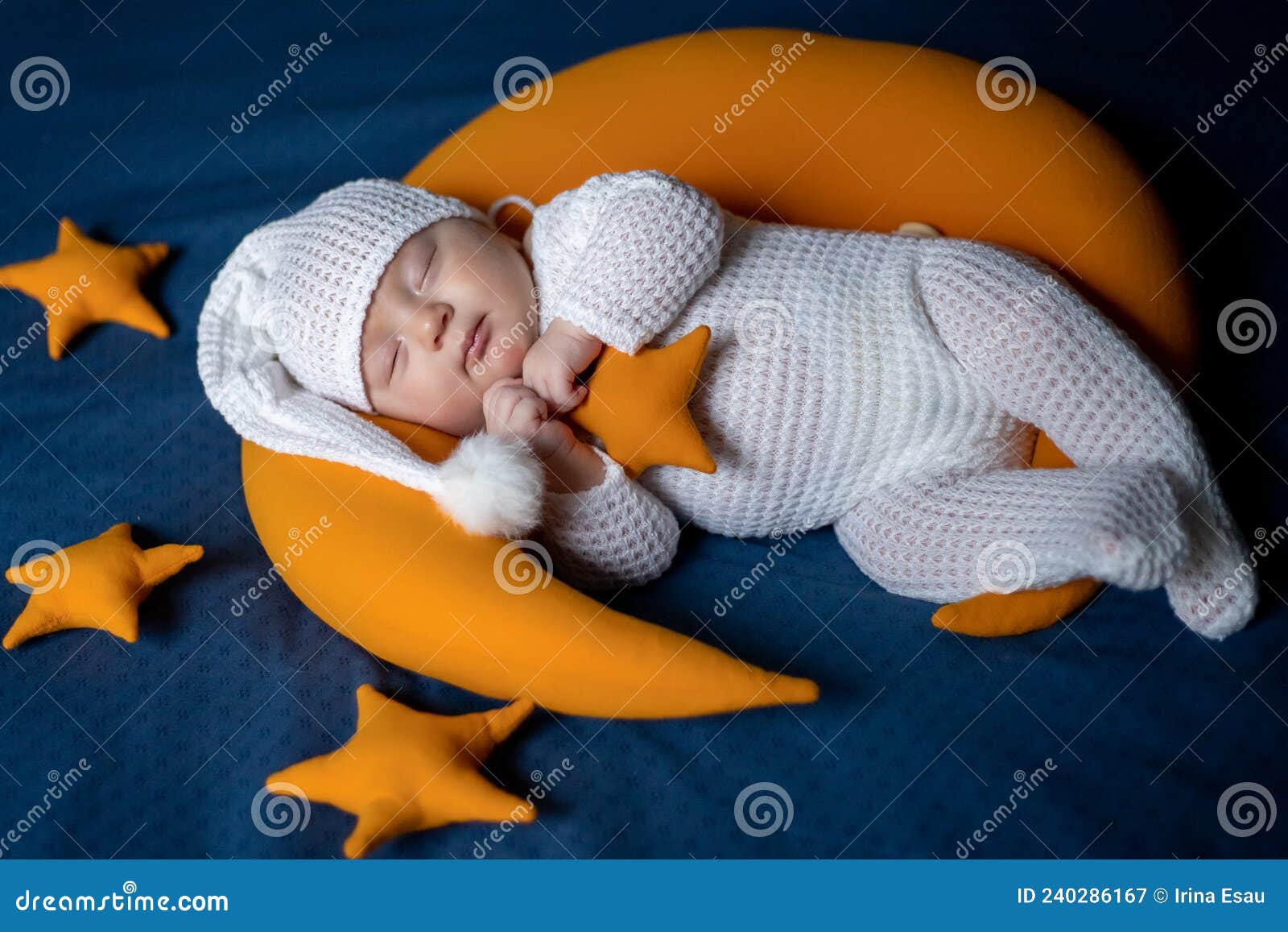 The Newborn Sleeps on the Moon among the Stars Stock Image - Image of ...