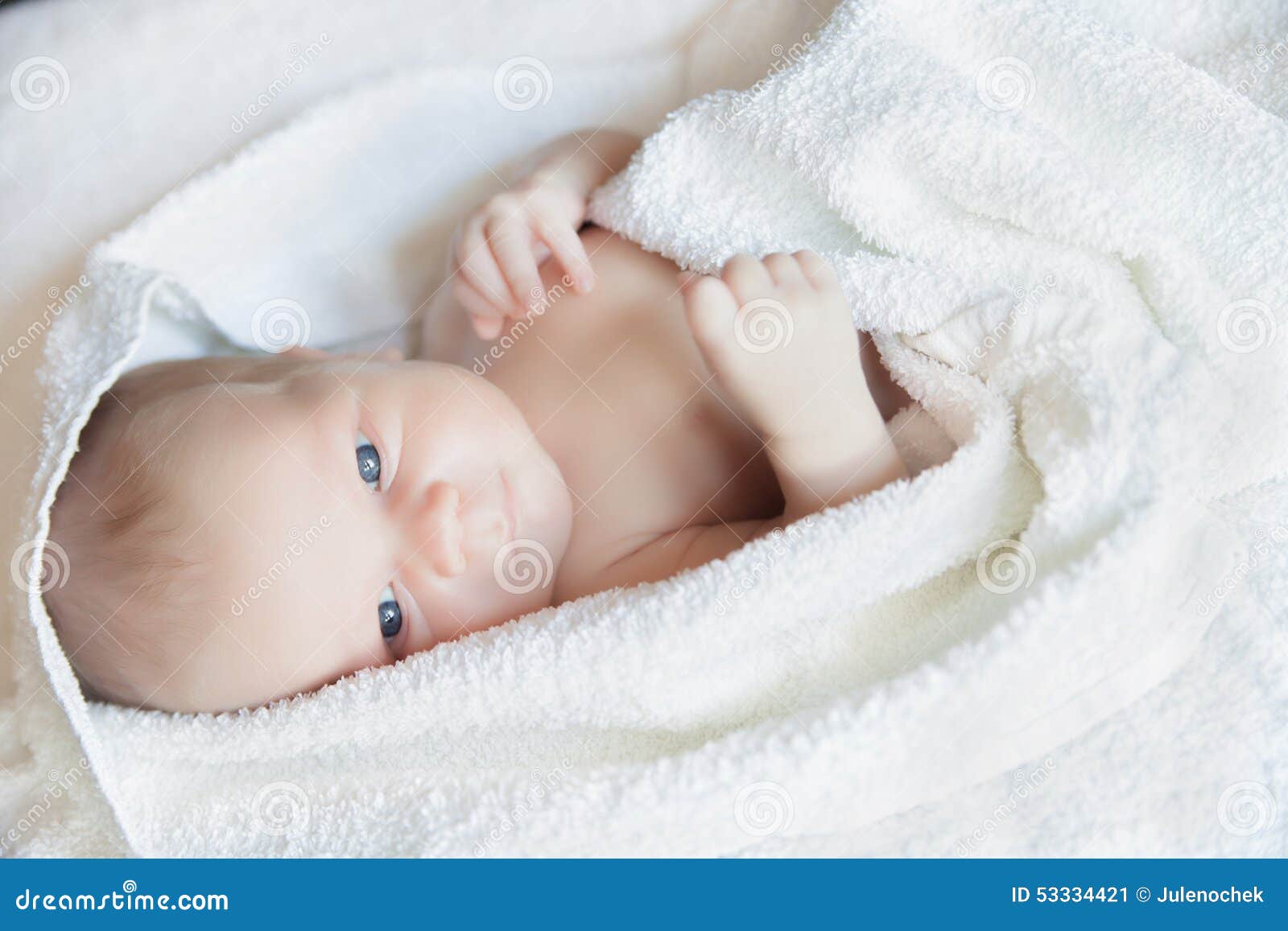 Newborn Tiny Baby Lying on the Bed Side View Stock Image - Image of ...