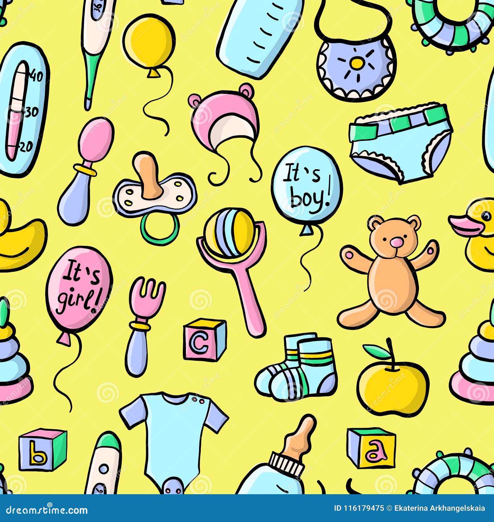 Newborn Vector Seamless Pattern Stock Vector - Illustration of rattle ...