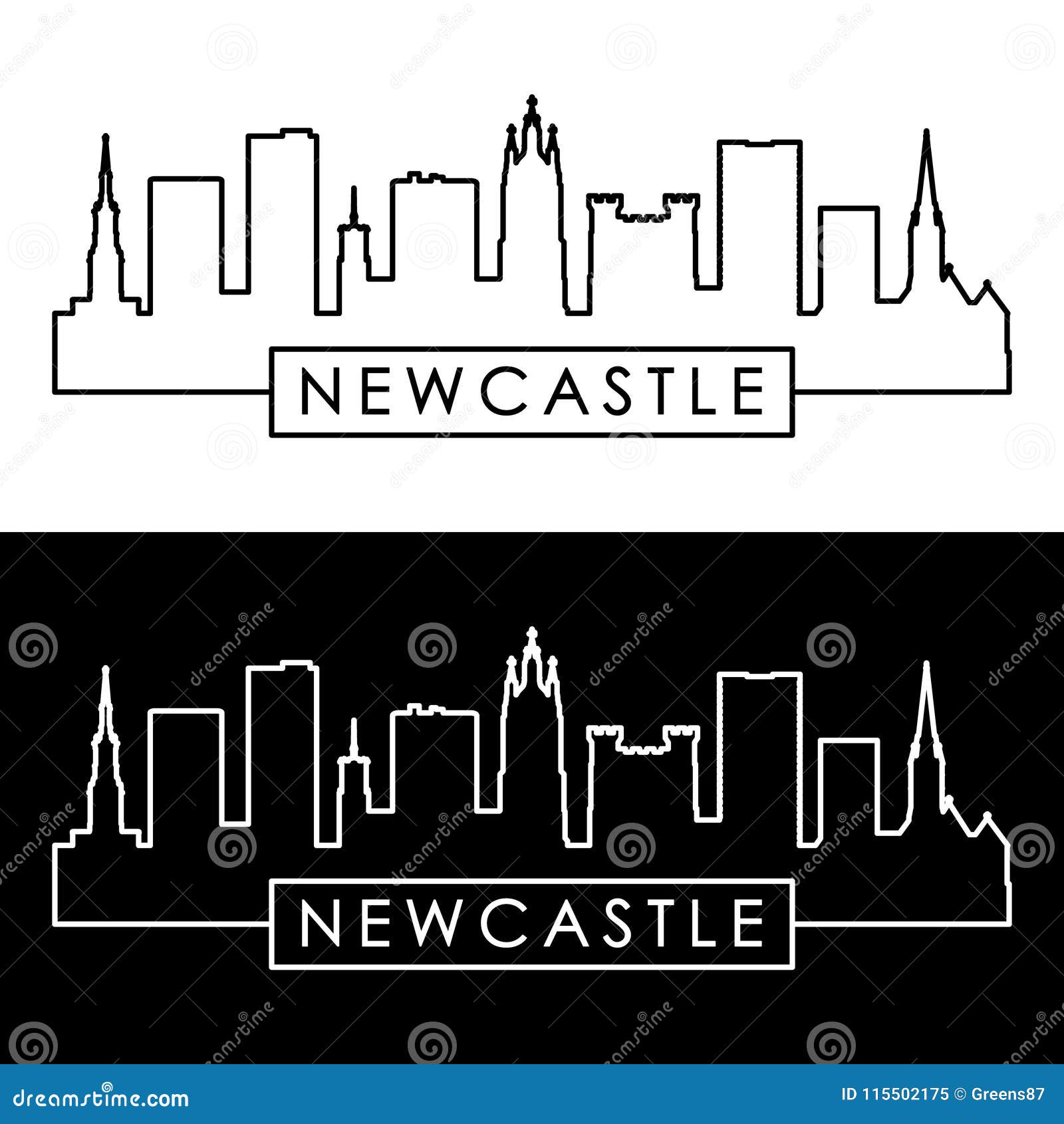 Newcastle Skyline. Linear Style Stock Vector - Illustration of building ...
