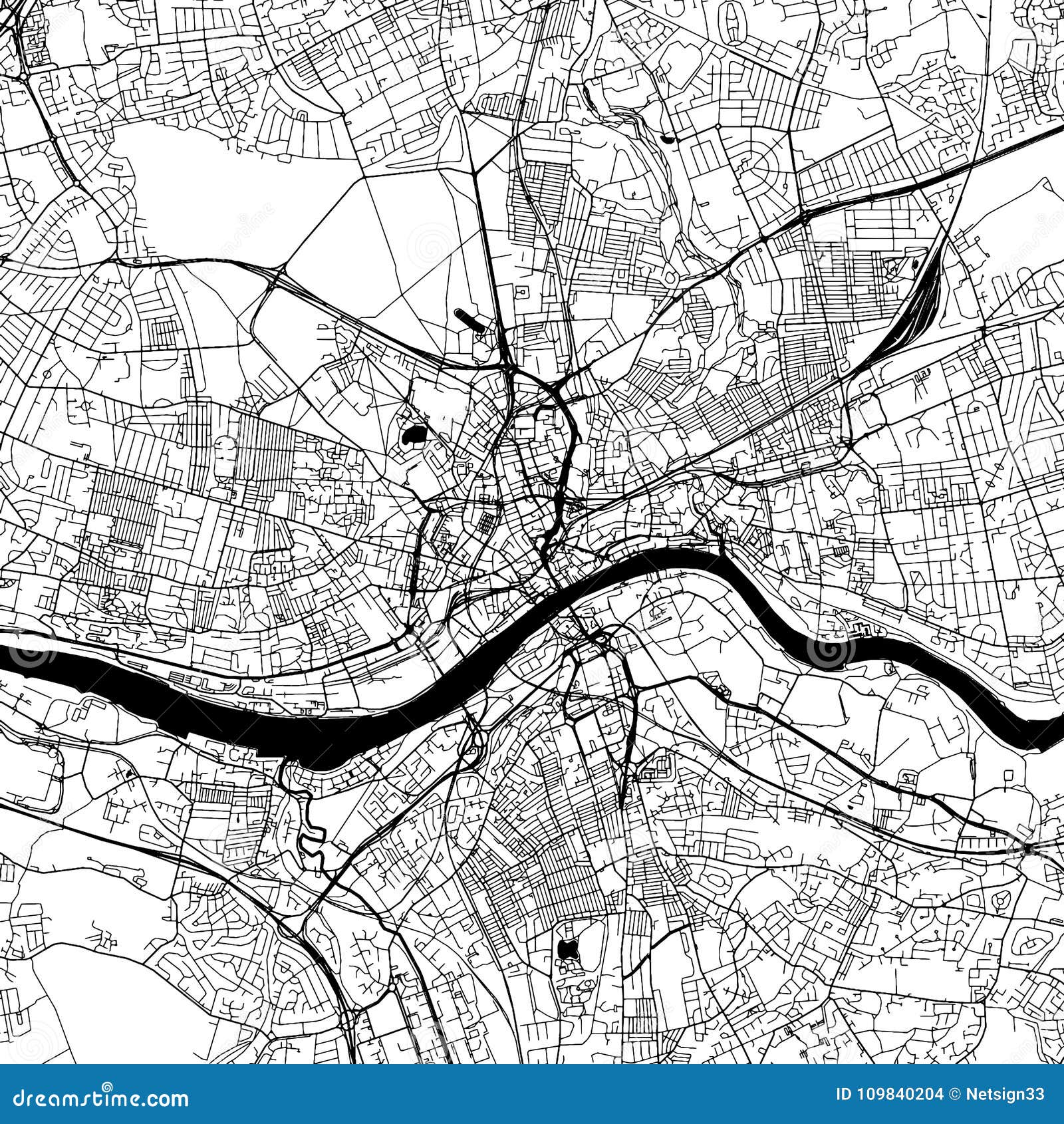 Newcastle Upon Tyne Downtown Vector Map | CartoonDealer.com #109840204