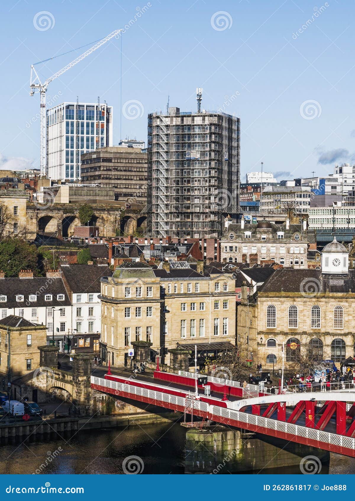 Newcastle upon Tyne Quayside with Swing Bridge Stock Image - Image of ...