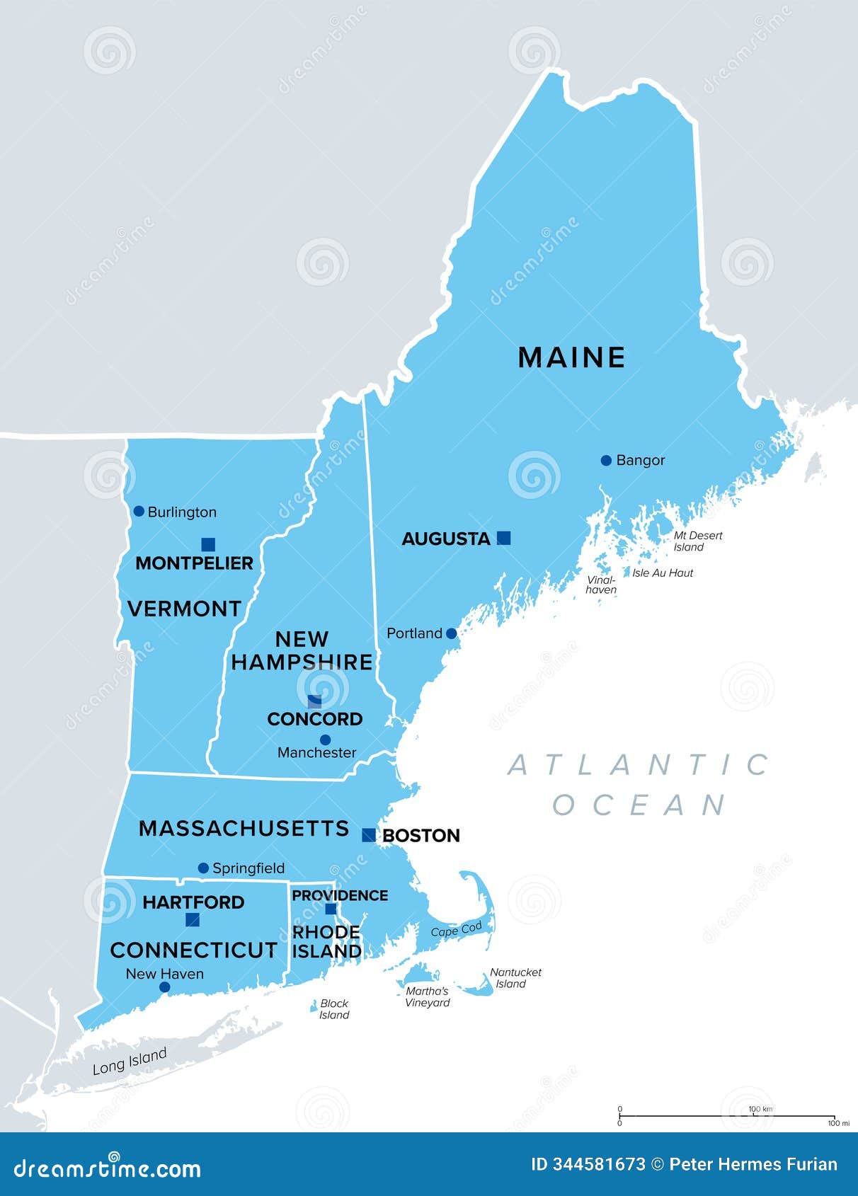 New England Region of United States, Political Map Stock Vector ...