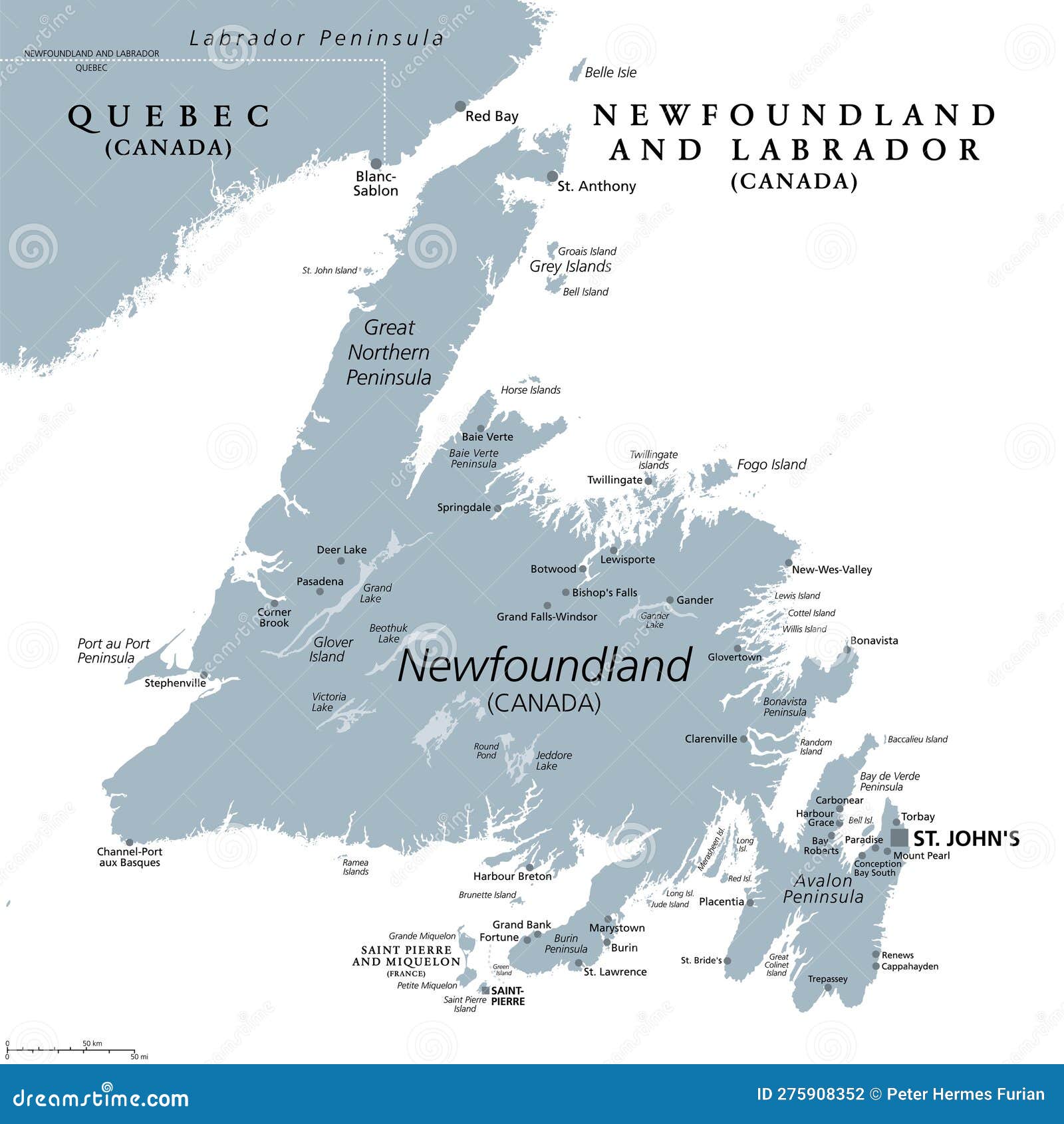 Avalon Peninsula, Political Map, A Portion Of Island Of Newfoundland ...