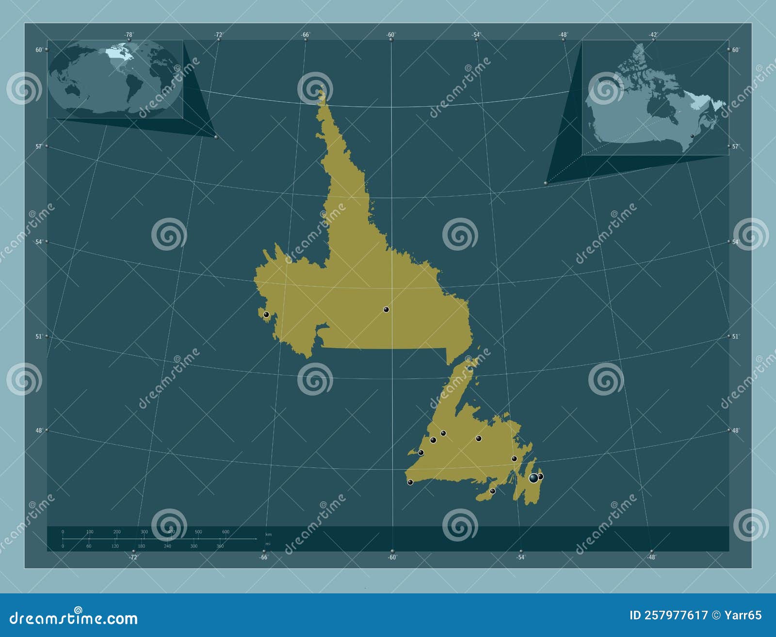 Newfoundland and Labrador, Canada. Solid. Major Cities Stock ...
