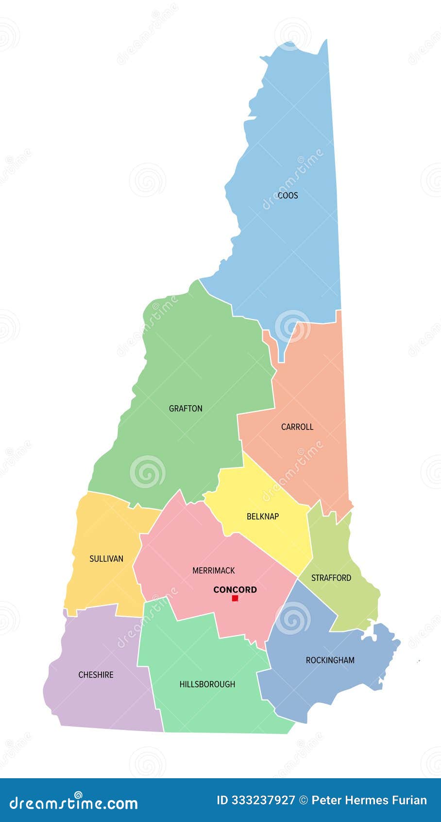 New Hampshire, U.S. State, Subdivided into 10 Counties, Colored Map ...