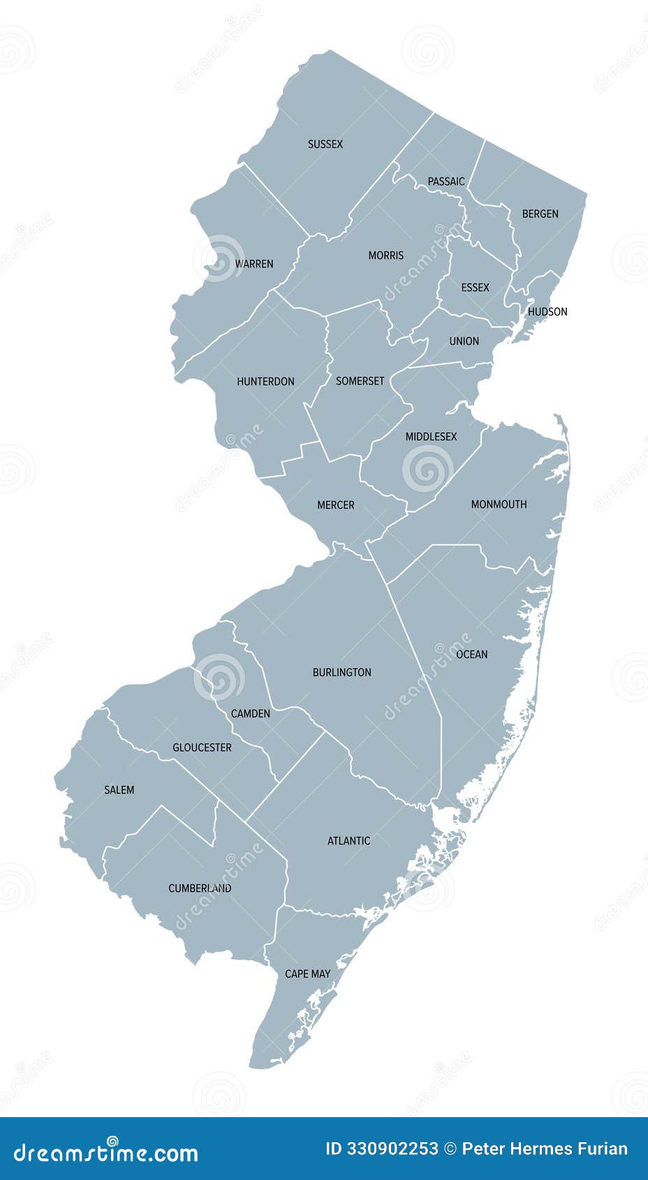 New Jersey Map. Political Map Of New Jersey With Boundaries In Outline ...
