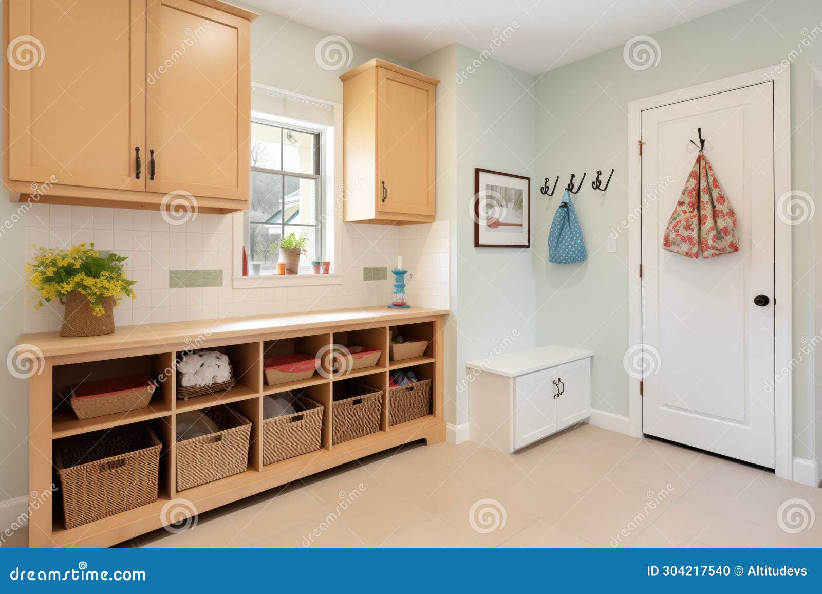 Newly Added Mudroom with Storage in Cape Cod Style Stock Photo - Image ...