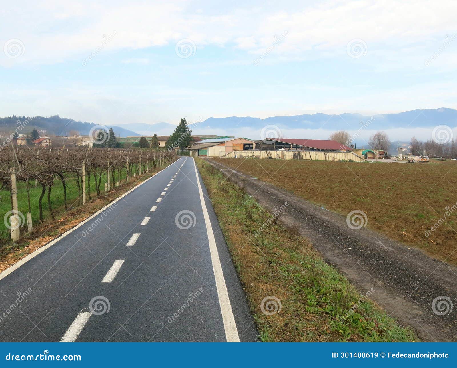 Newly Asphalted Cycle Path in the Middle of the Plain without People ...