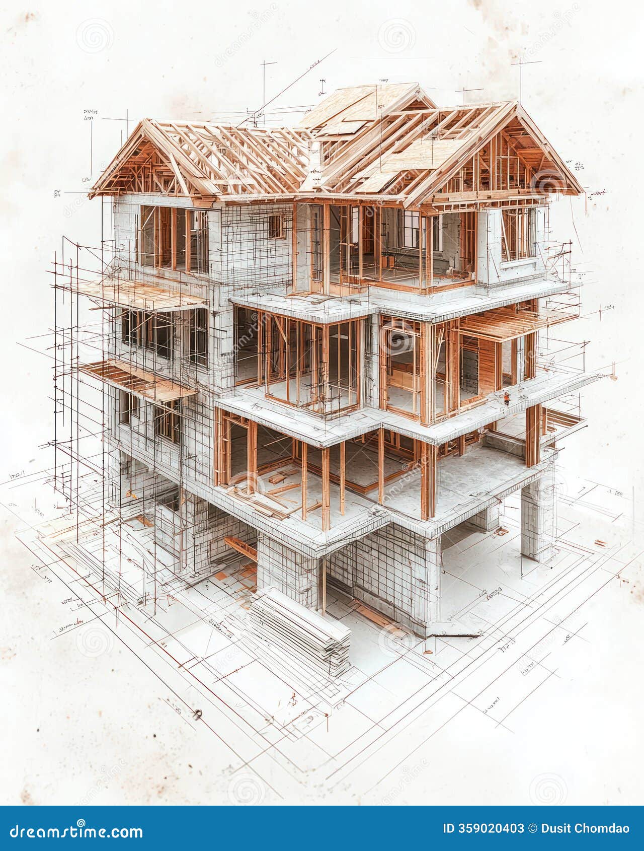 Newly Built House Under Construction with Detailed Architectural Plans ...