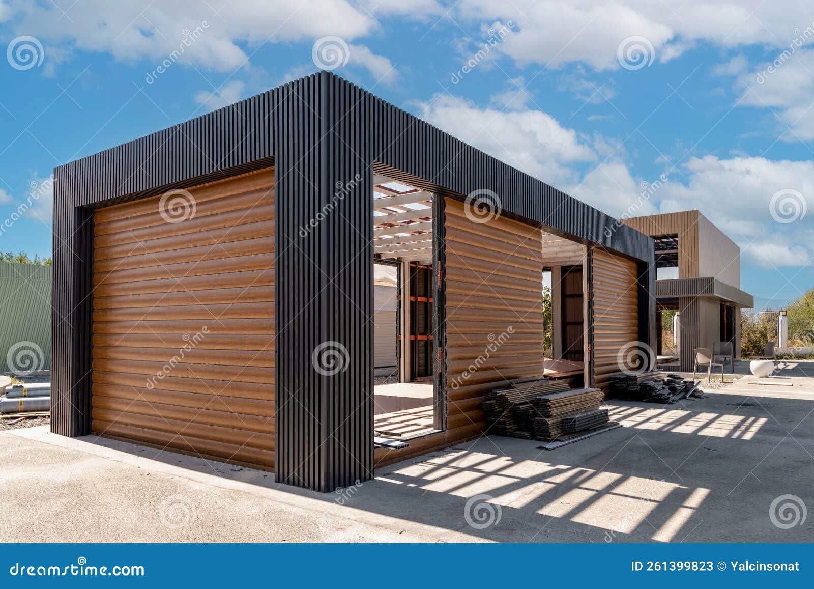 Newly Built Metal Framed Building with Siding. Construction of a New ...