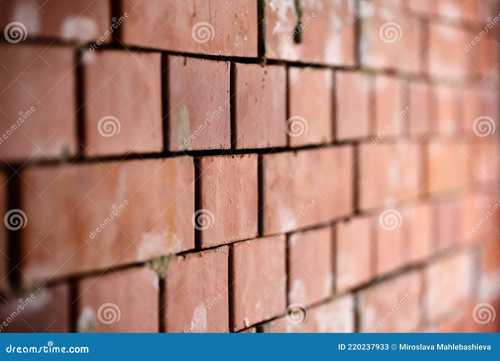 Newly Built Red Brick Wall Shooted at an Angle. Selective Focus and ...