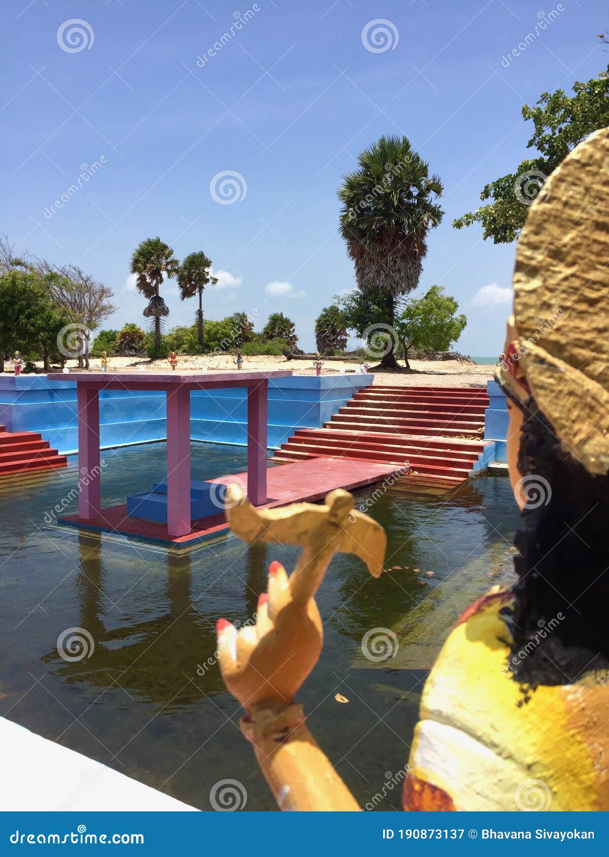 Newly Constructed Pond in Temple Stock Image - Image of palmyrah, pond ...