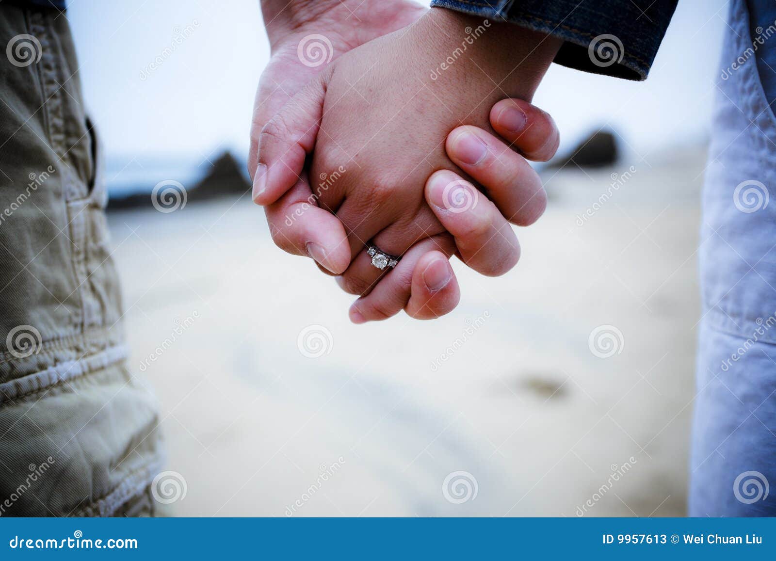 Newly Engaged Couple Holding Hands Stock Image - Image of friend ...
