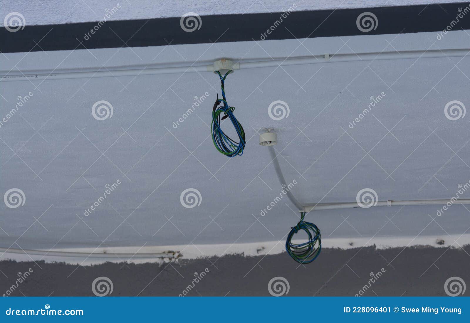 Newly Hanging Electric Wire on Ceiling Wall. Stock Image - Image of ...
