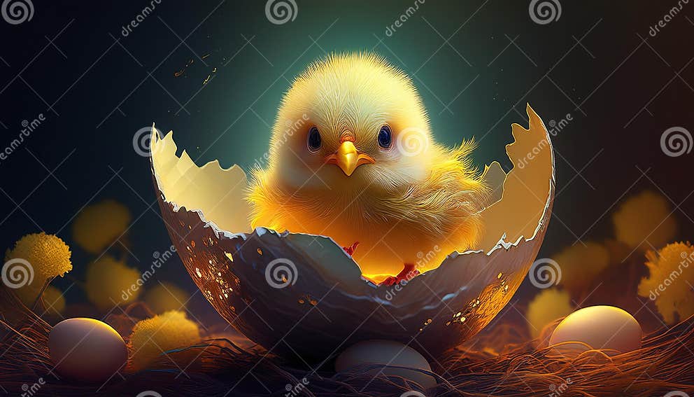 Newly Hatched Chick Emerging from Its Shell, Symbolizing the Start of Life Begin Stock ...