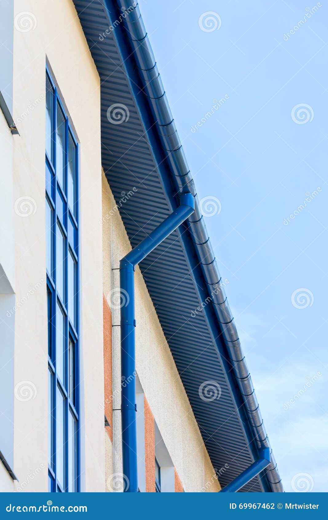 Newly Installed Blue Rain Gutter And Drainpipe Royalty-Free Stock Image ...
