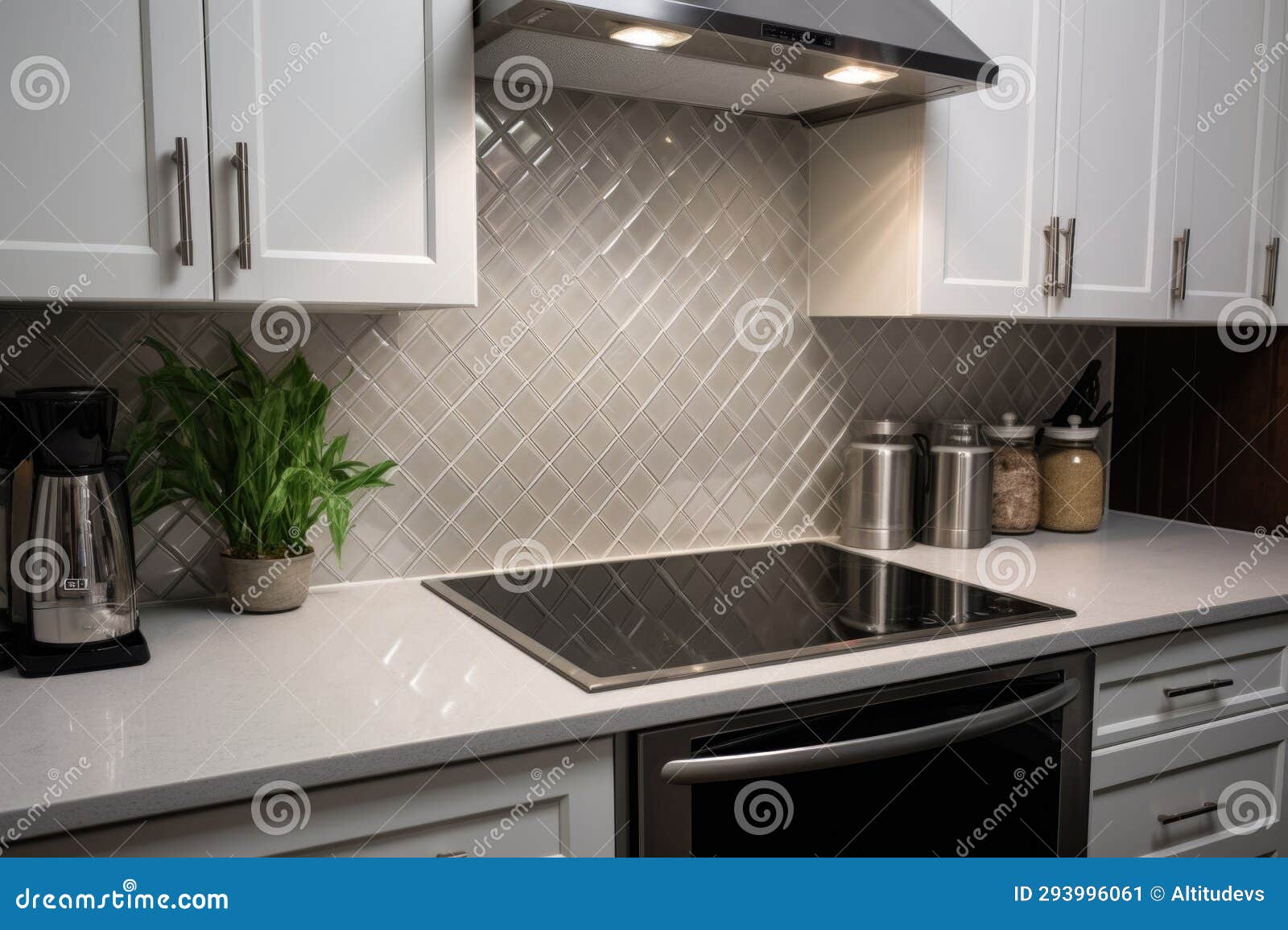 Newly Installed Gleaming Kitchen Backsplash Tiles Stock Image - Image ...